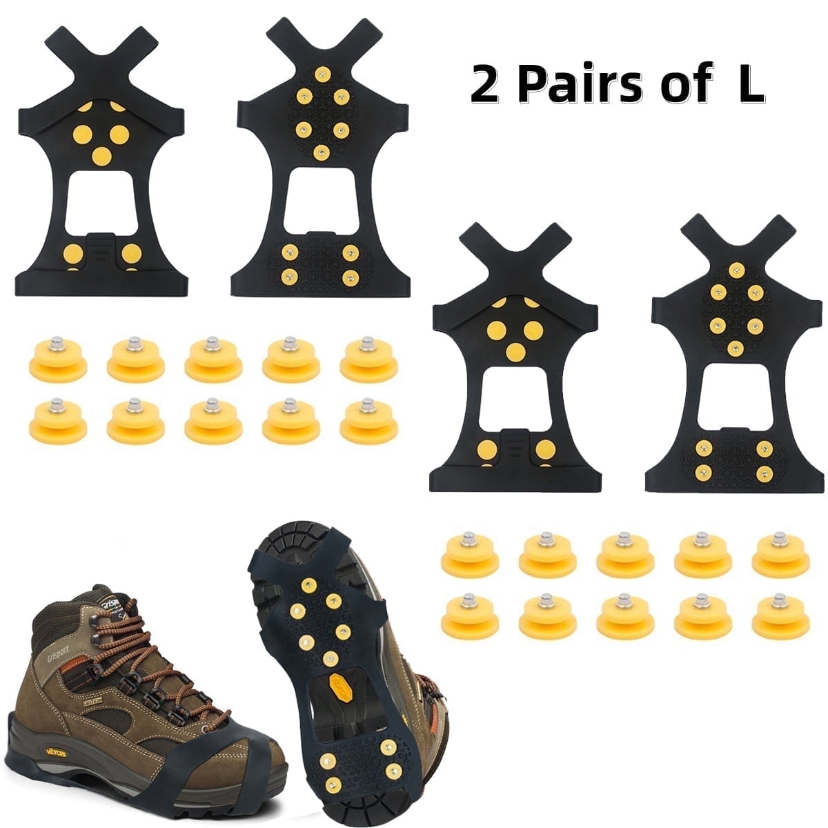 Gamexcel Ice Snow Traction Cleats Crampons for Shoe and Boots, 10Studs ...