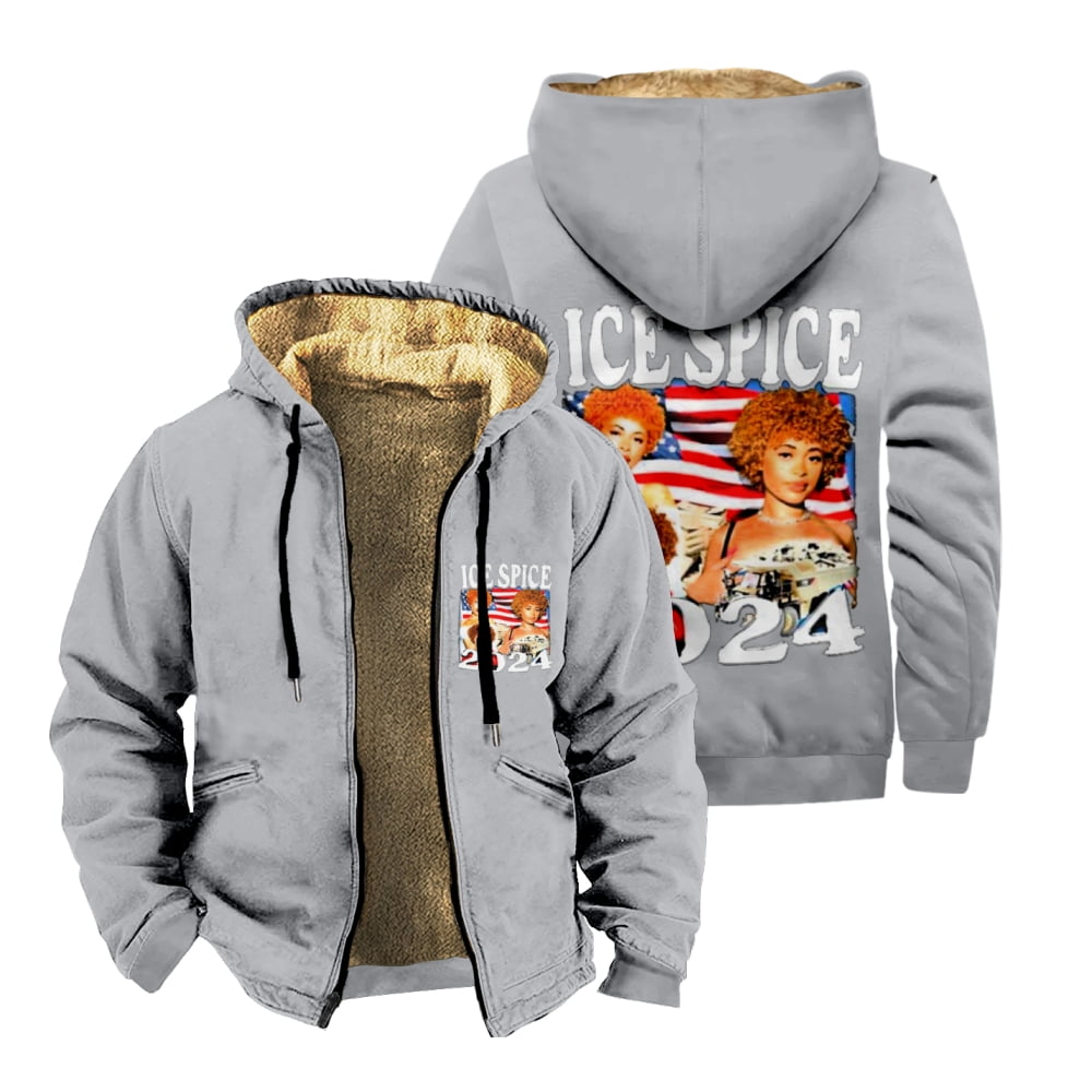 Ice Spice Men's Full Zip Hoodie Fashion Zipper Gray Clothes Casual ...