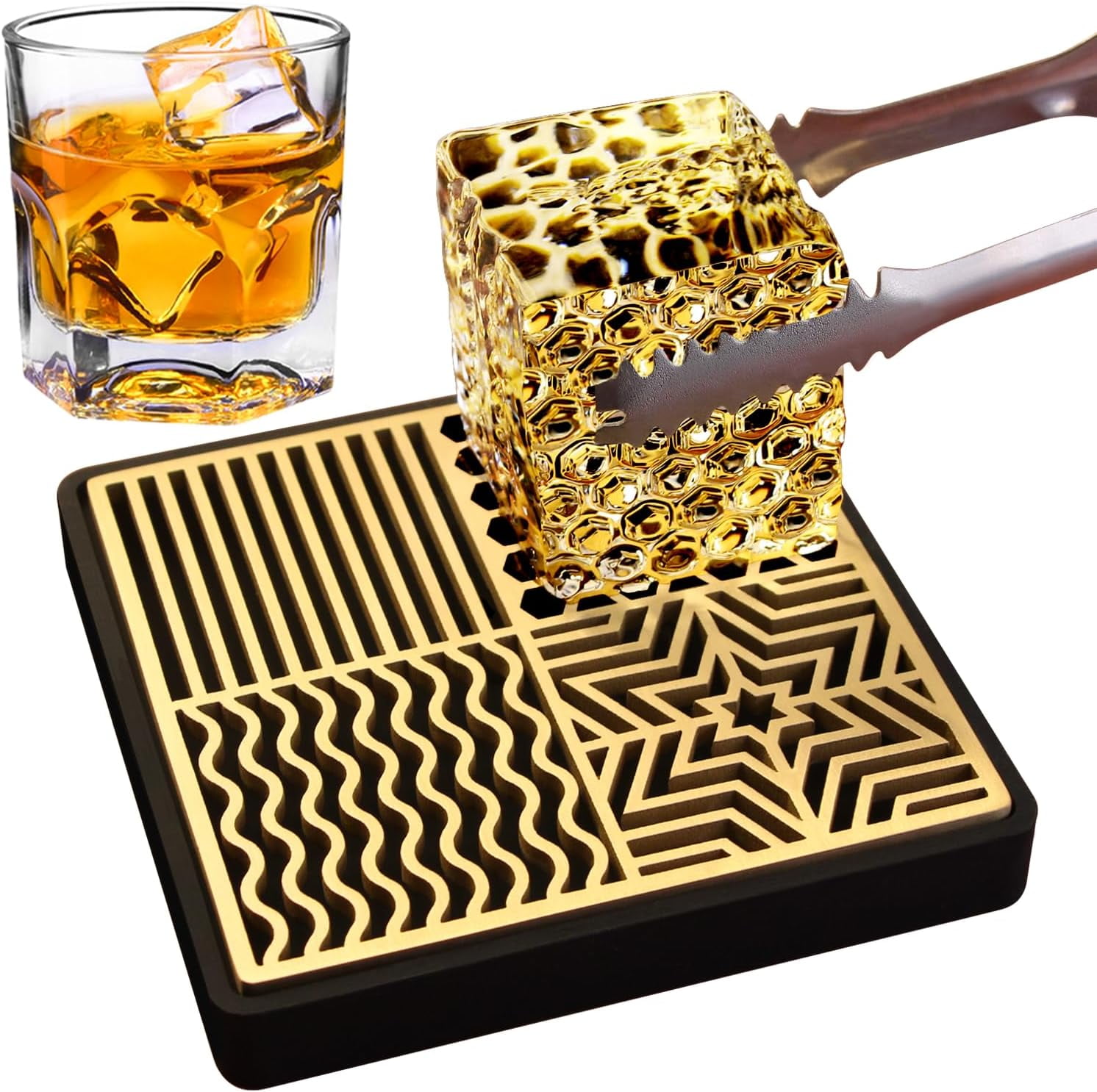 Ice Stamp Tray for Cocktails & Whiskey - Brass Ice Cube Imprinter for ...