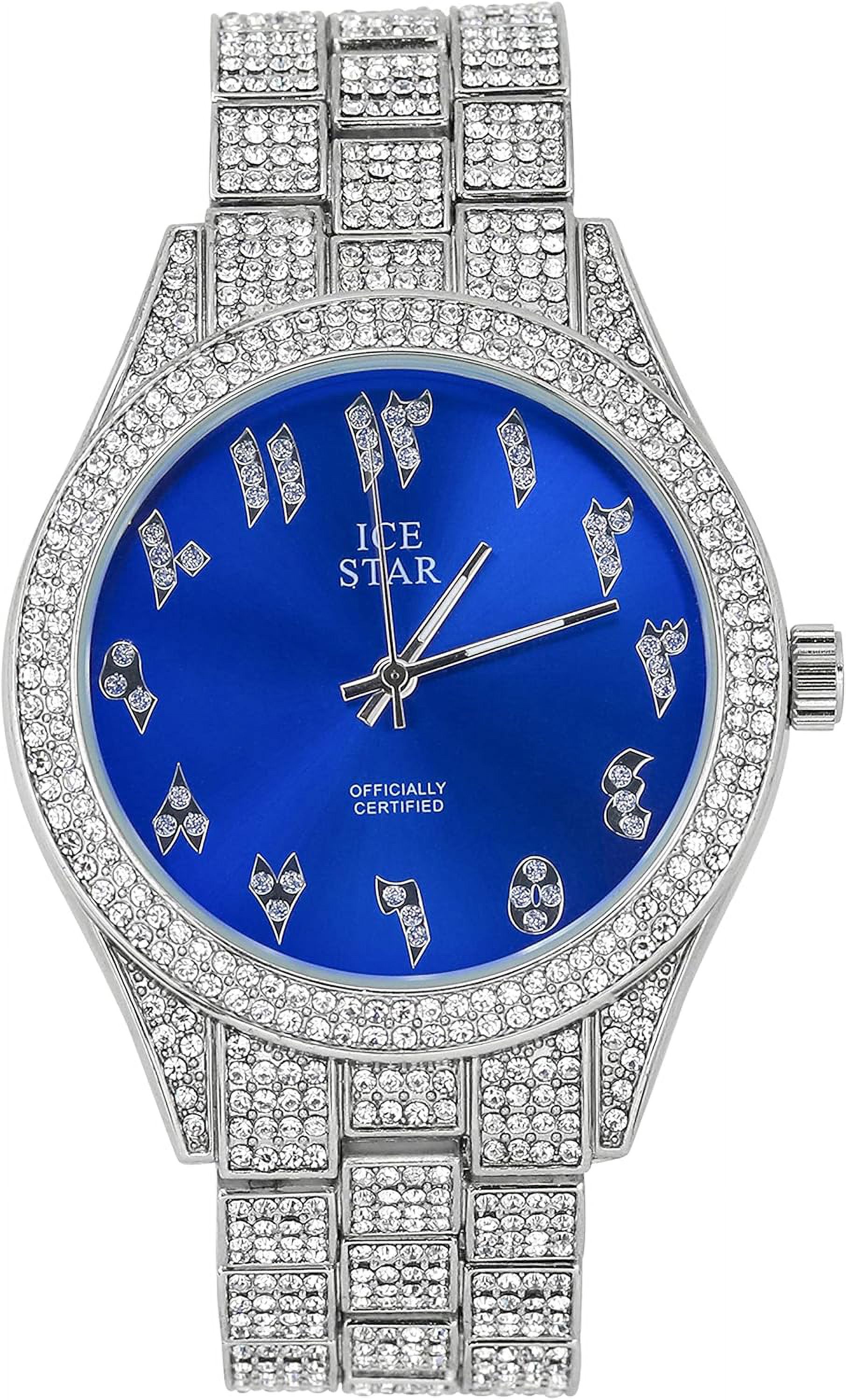 Ice Star Men's 43mm Iced Diamond Watch - Bold Arabic Numeral Dial ...