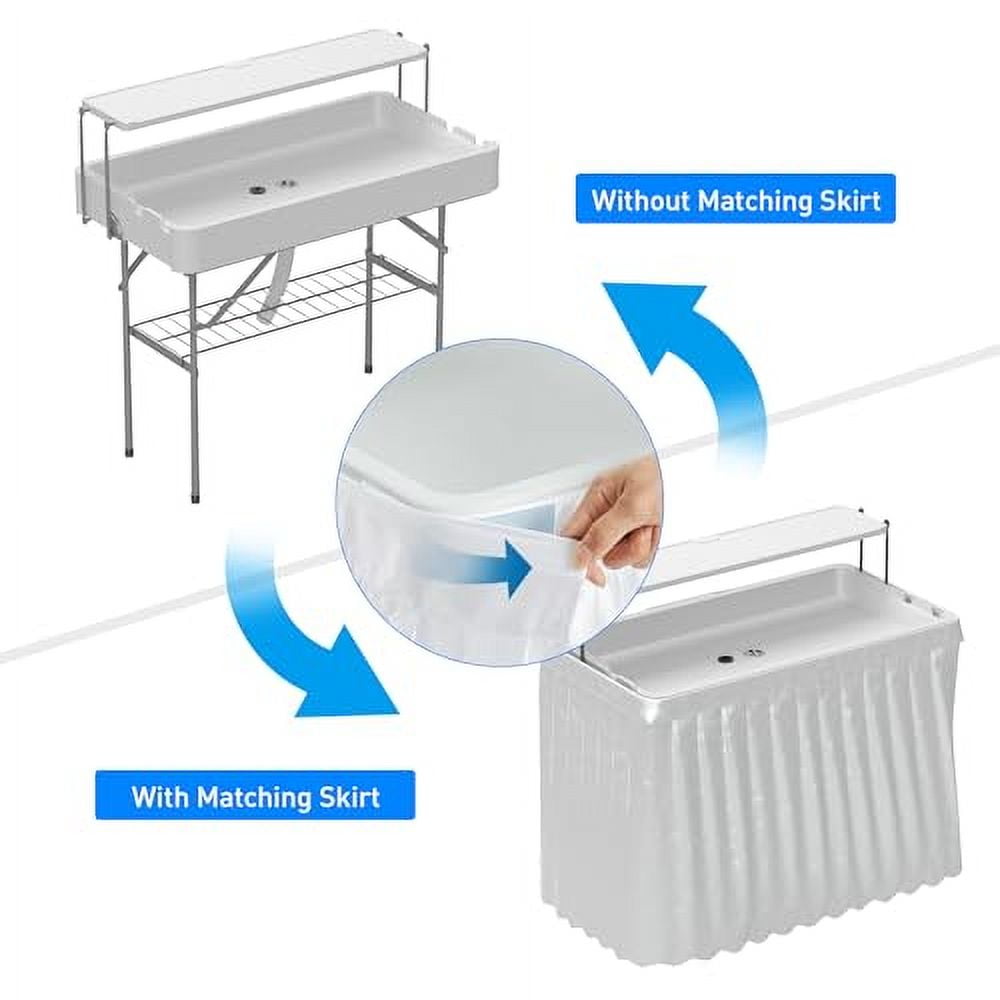 Ice Table, Two-Tier Portable Ice Table with Drain and Matching Skirt ...