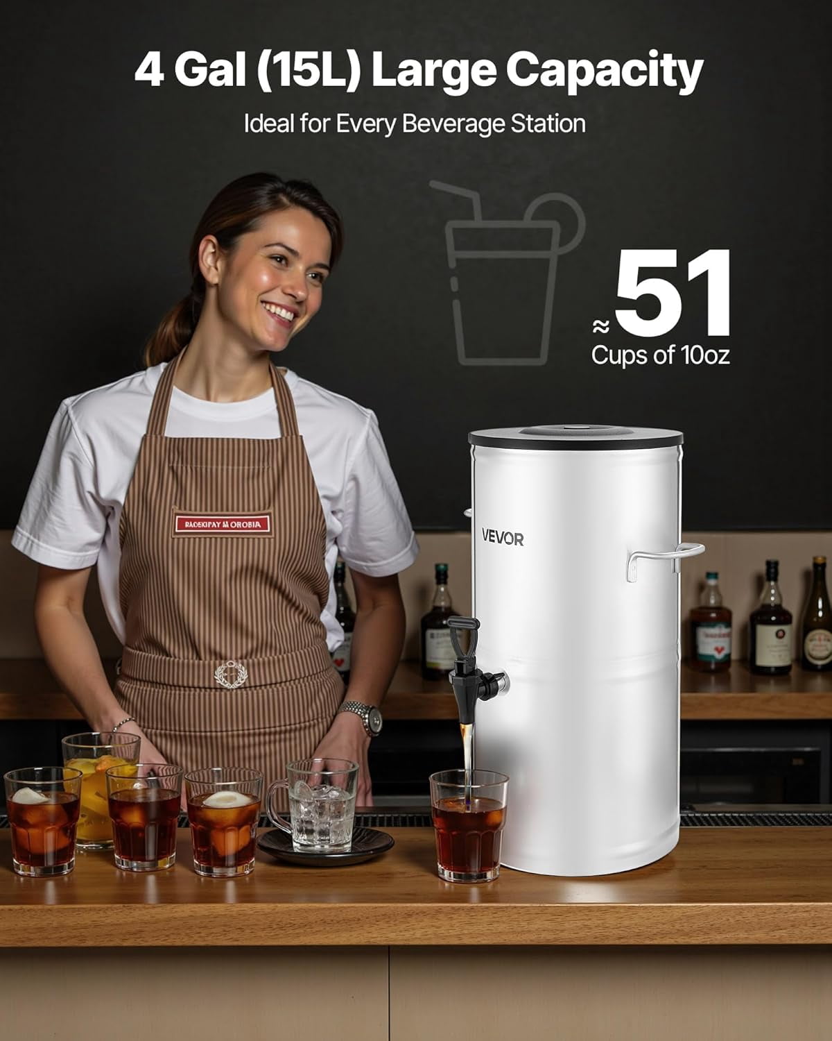Ice Tea Dispenser, 4 Gal/15L 304 Stainless Steel Beverage Dispenser ...
