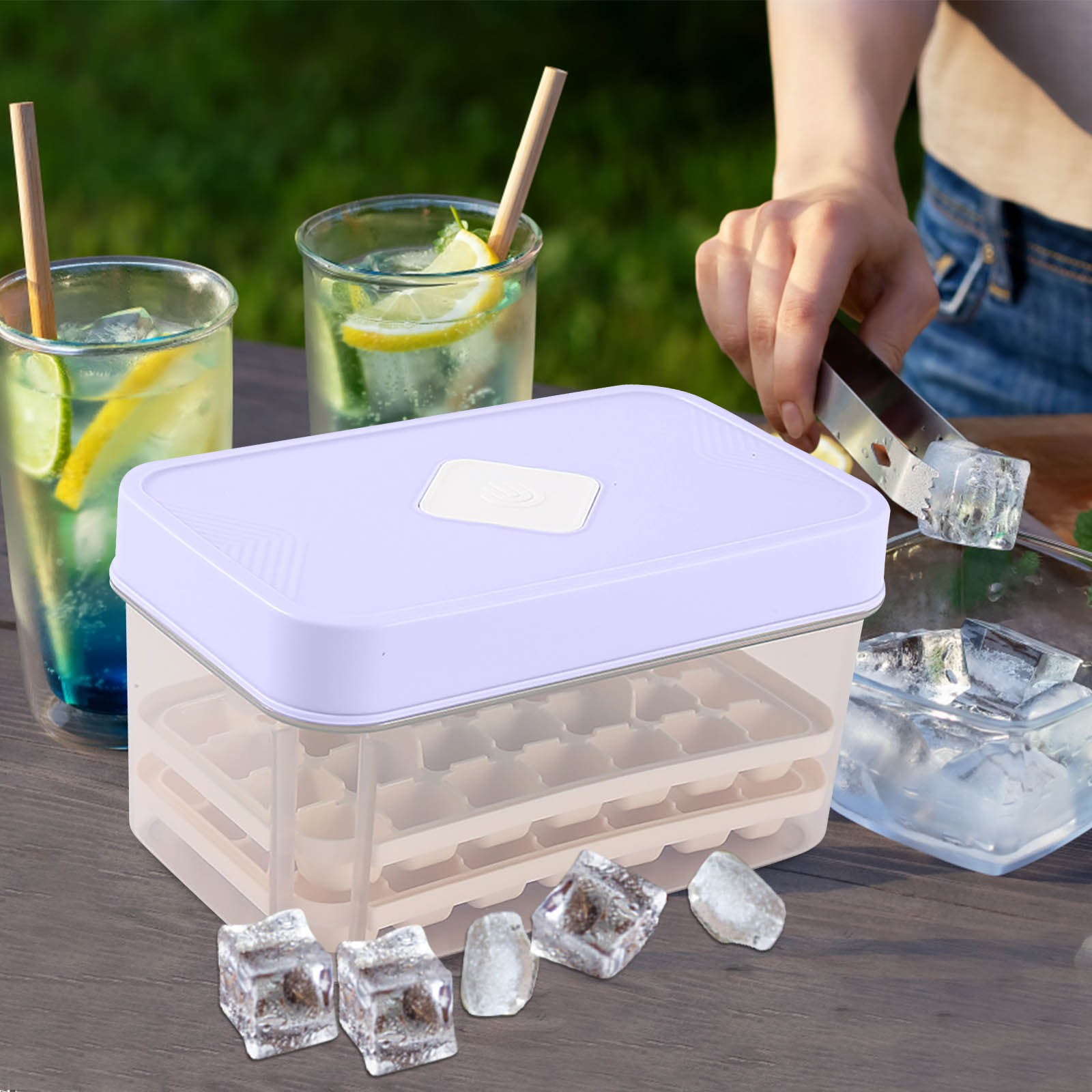 Ice Tray with Lid | Food Grade Plastic Square Ice Cube Maker Box | 56 ...
