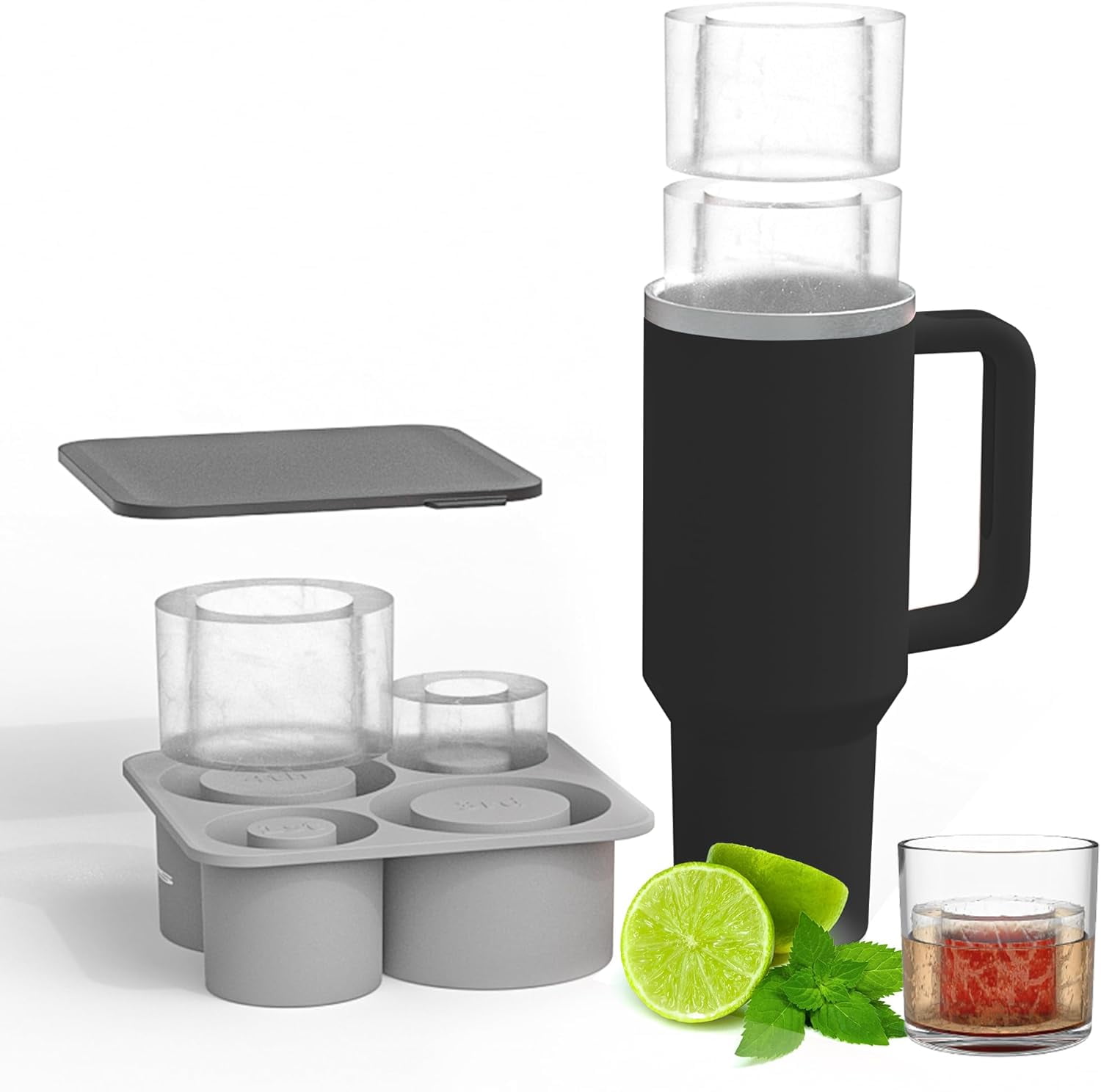 Ice Tray Mold with Lid Compatible with Stanley Tumbler Cup - Fits 20&30 ...