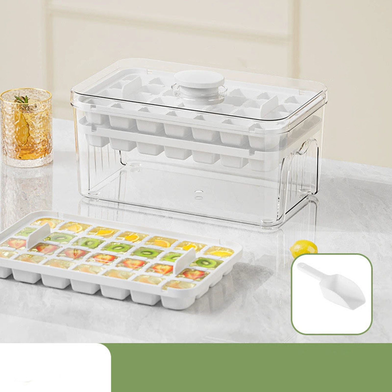 Ice Tray with Storage Box | Plastic Push-Release Compartment Ice Mold ...