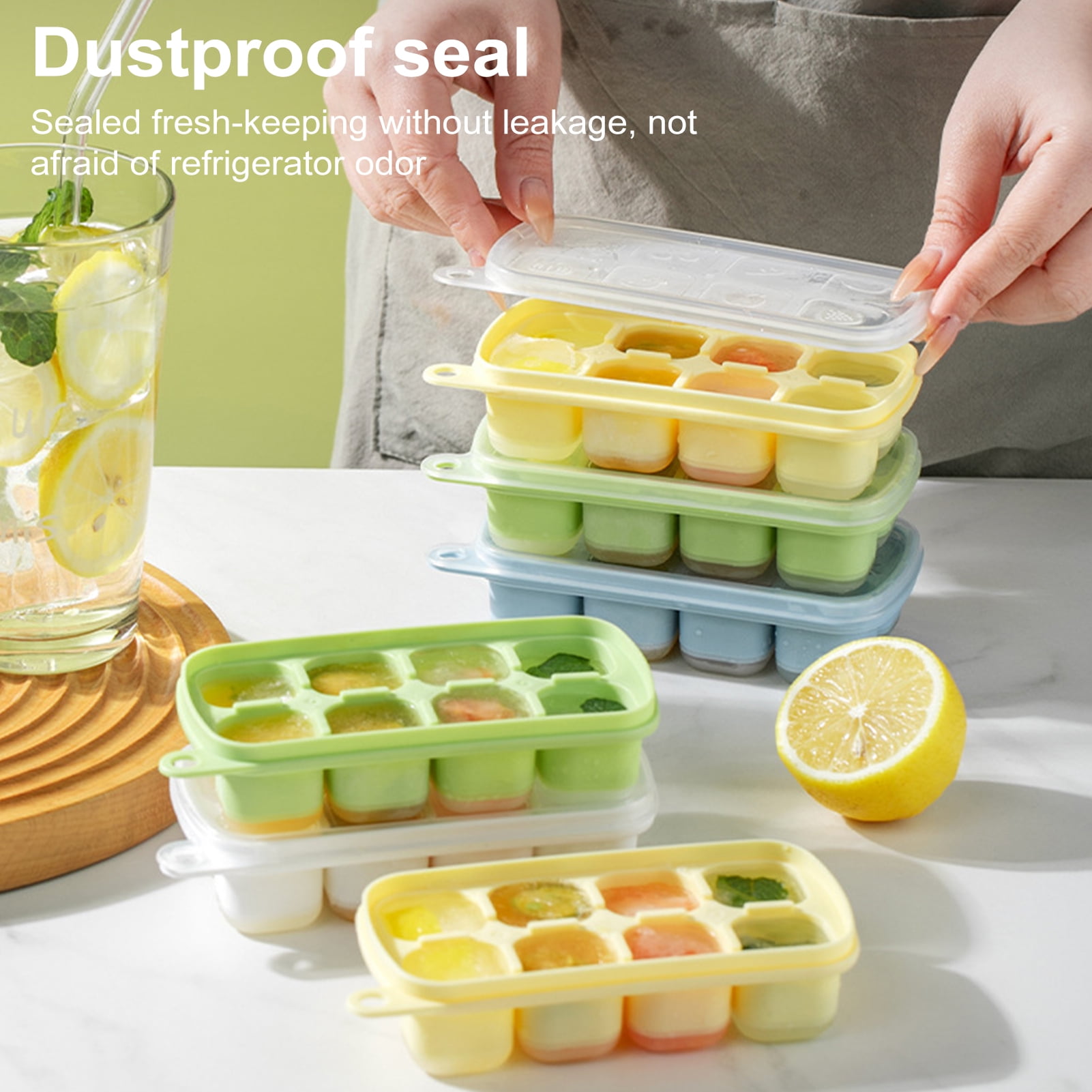 Ice Tray with Lid 8-Cavity Easy-Release Mini Stackable Ice Mold Multi ...