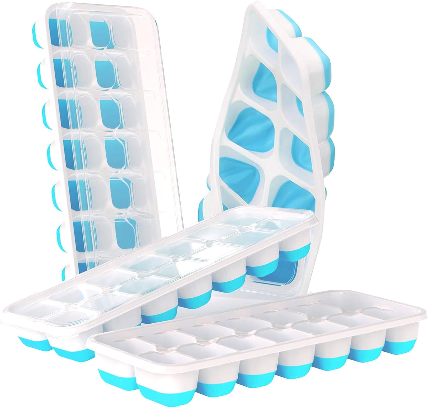 Ice Trays 4-pack, 56-piece silicone ice trays with anti-spill removable ...