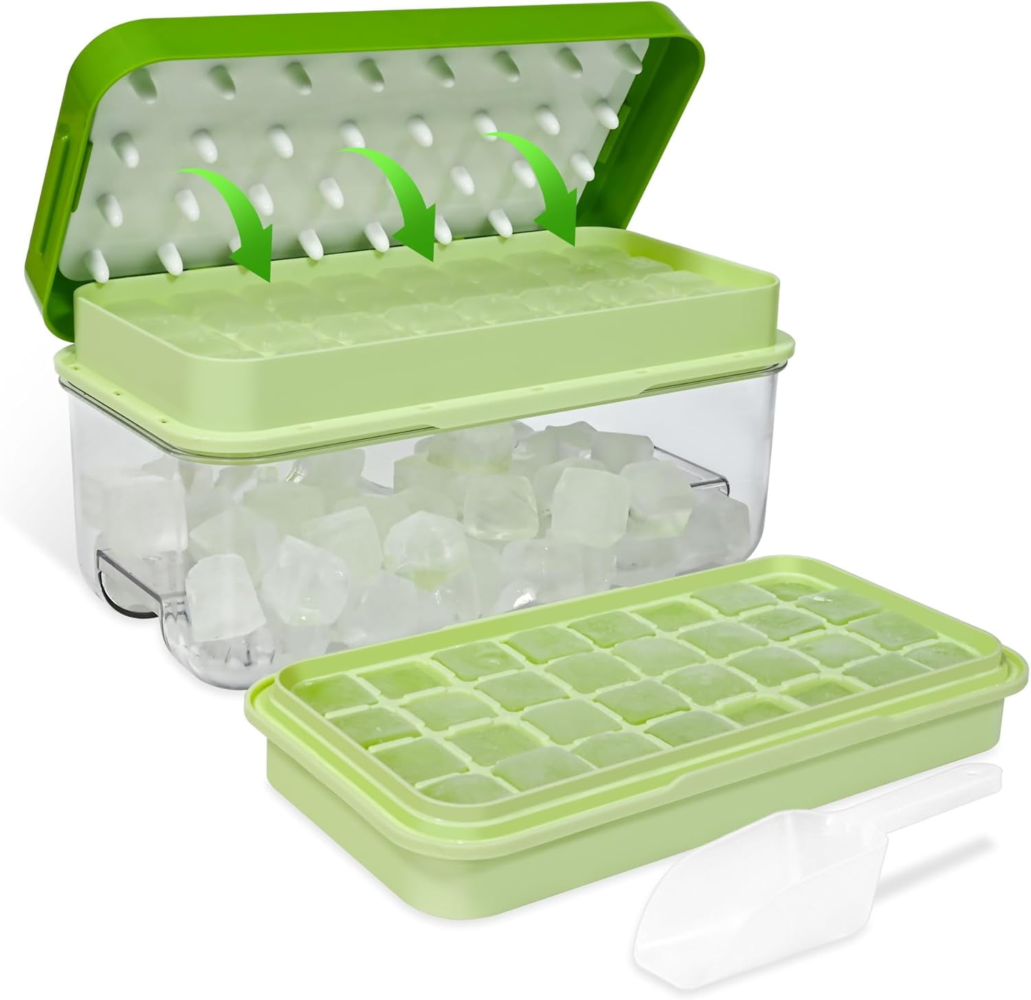 Ice Trays for Freezer with Lid & Bin, Ice Cube Tray , Easy Press to ...