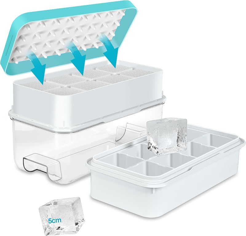 Ice Trays for Freezer with Lid & Bin, Ice Cube Tray Making 64 pcs Ice ...