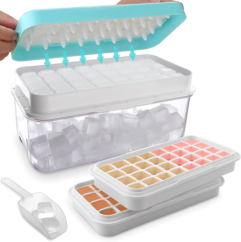 Ice Trays for Freezer with Lid and Bin,Ice Cube Trays for Freezer with ...