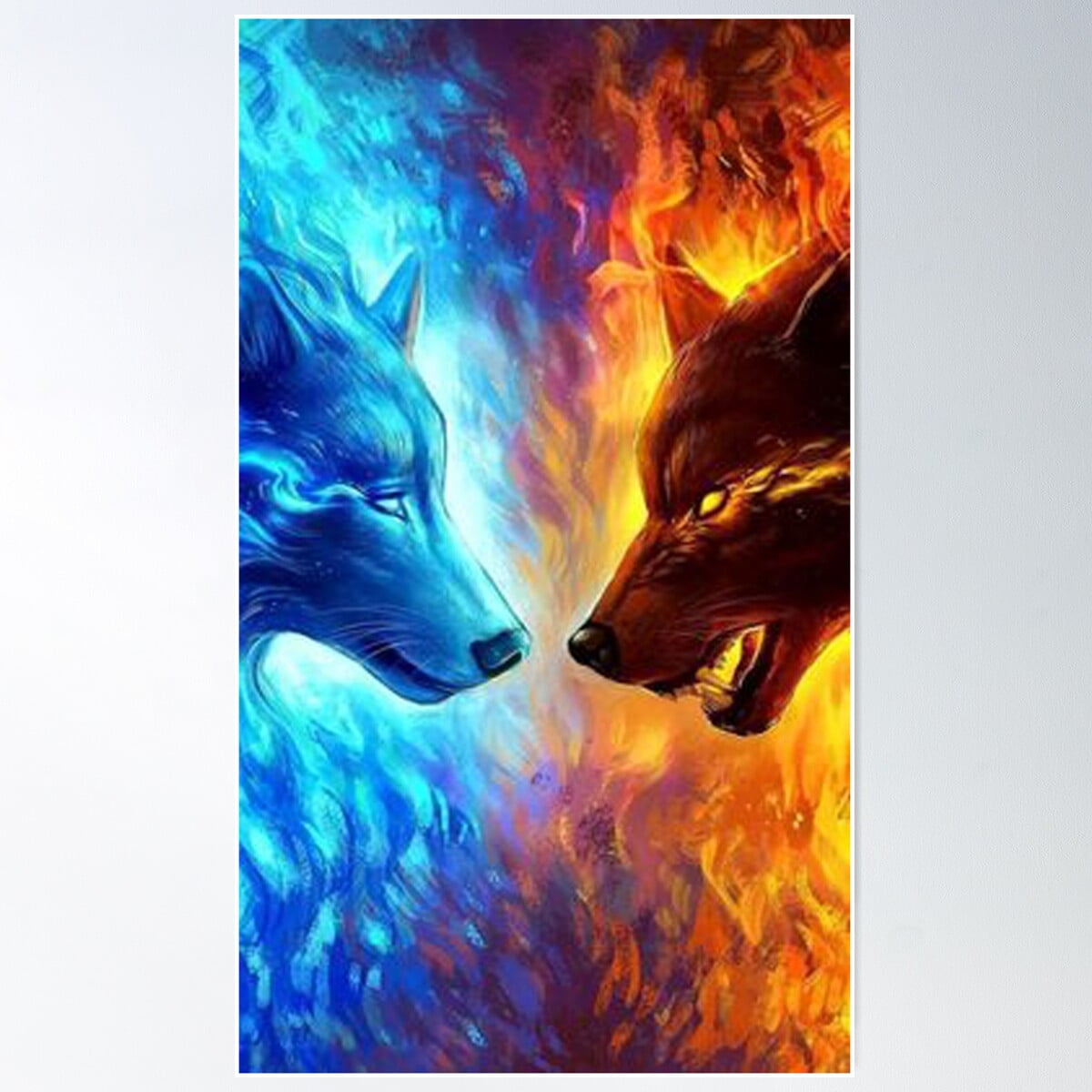Ice Wolf And Fire Wolf - Wolf Rivalry Poster Wall Art, Modern Wall ...