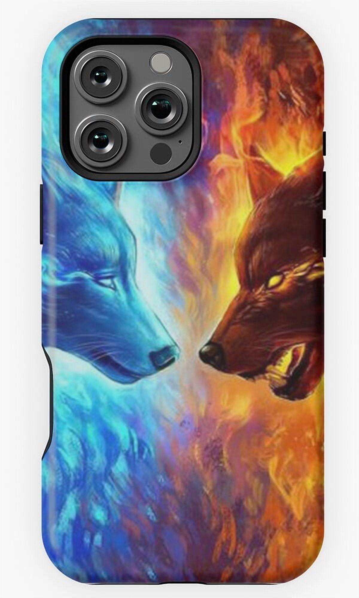 Ice Wolf and Fire Wolf Rival Fantasy Art Phone Case for iPhone 16 15 14 ...