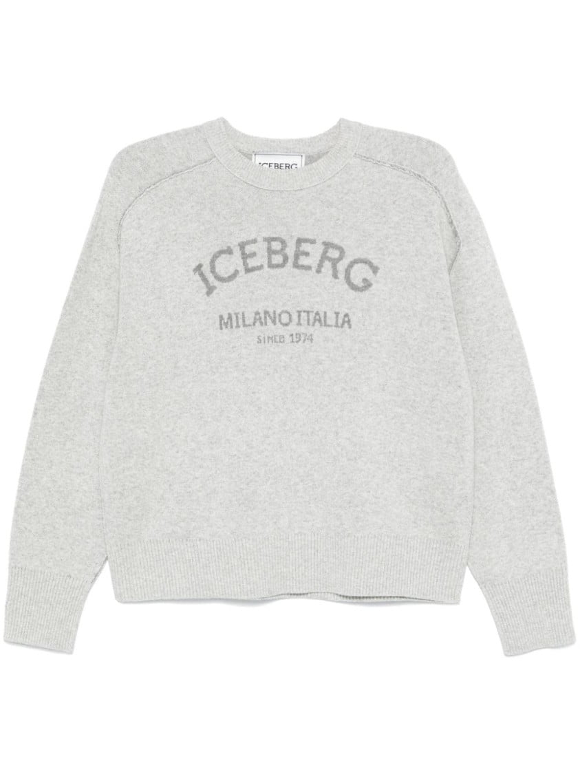 Iceberg Woman Light Grey Mã©Lange Hoodie With Jacquard Logo Motif Grey ...
