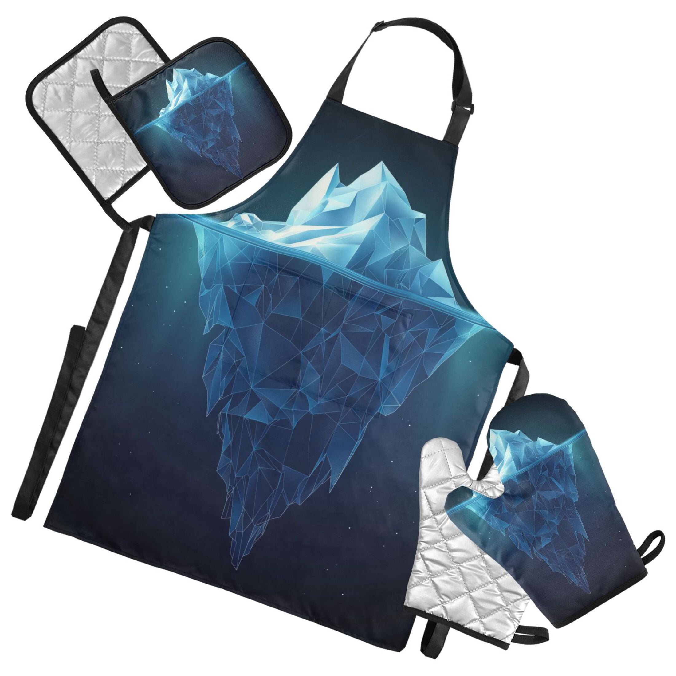 Iceberg Floating Sea 5 Pcs Kitchen Set Heat Resistant Oven Mitts and ...