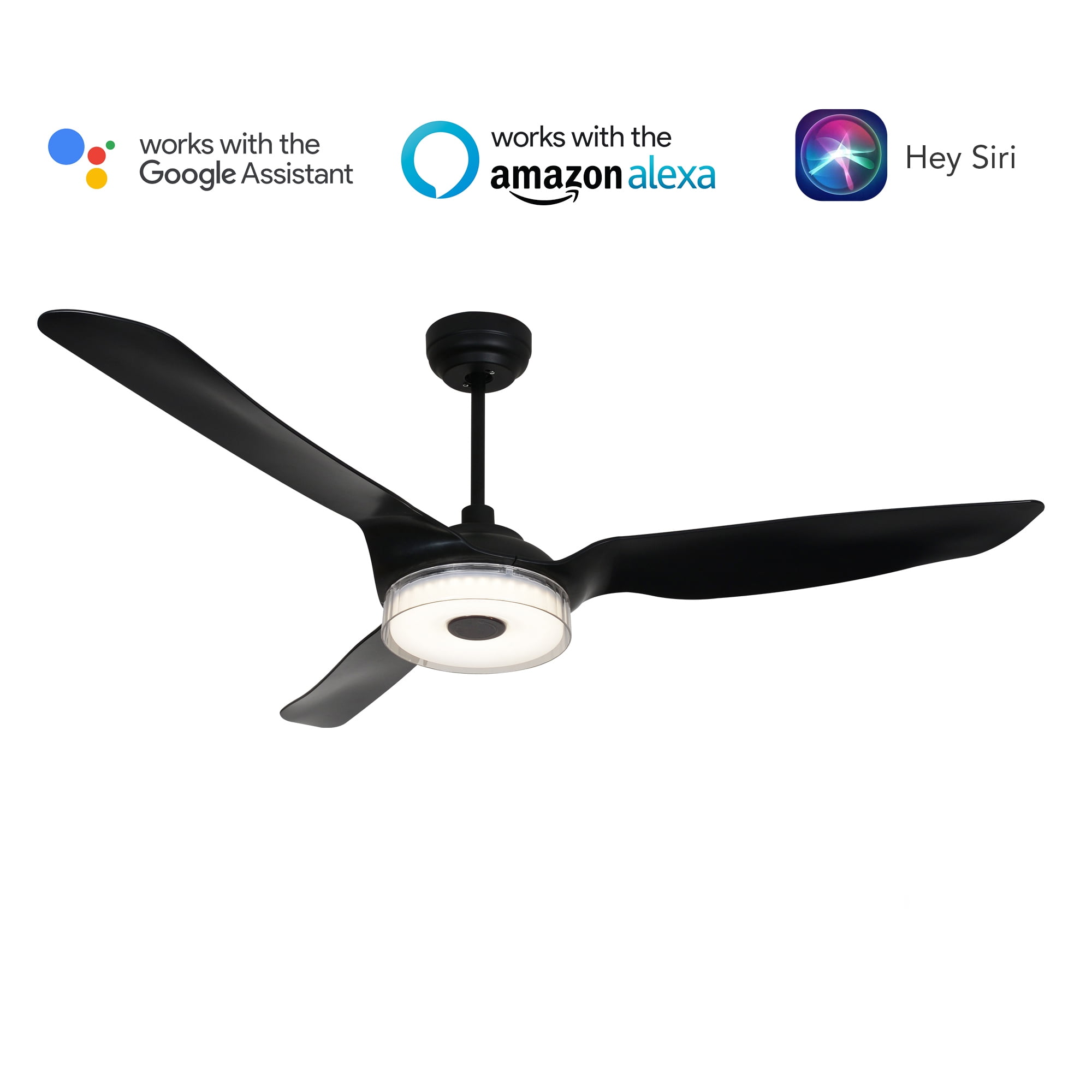 Icebreaker 56" 3 Blade Black Indoor/Outdoor Smart Ceiling Fan with ...