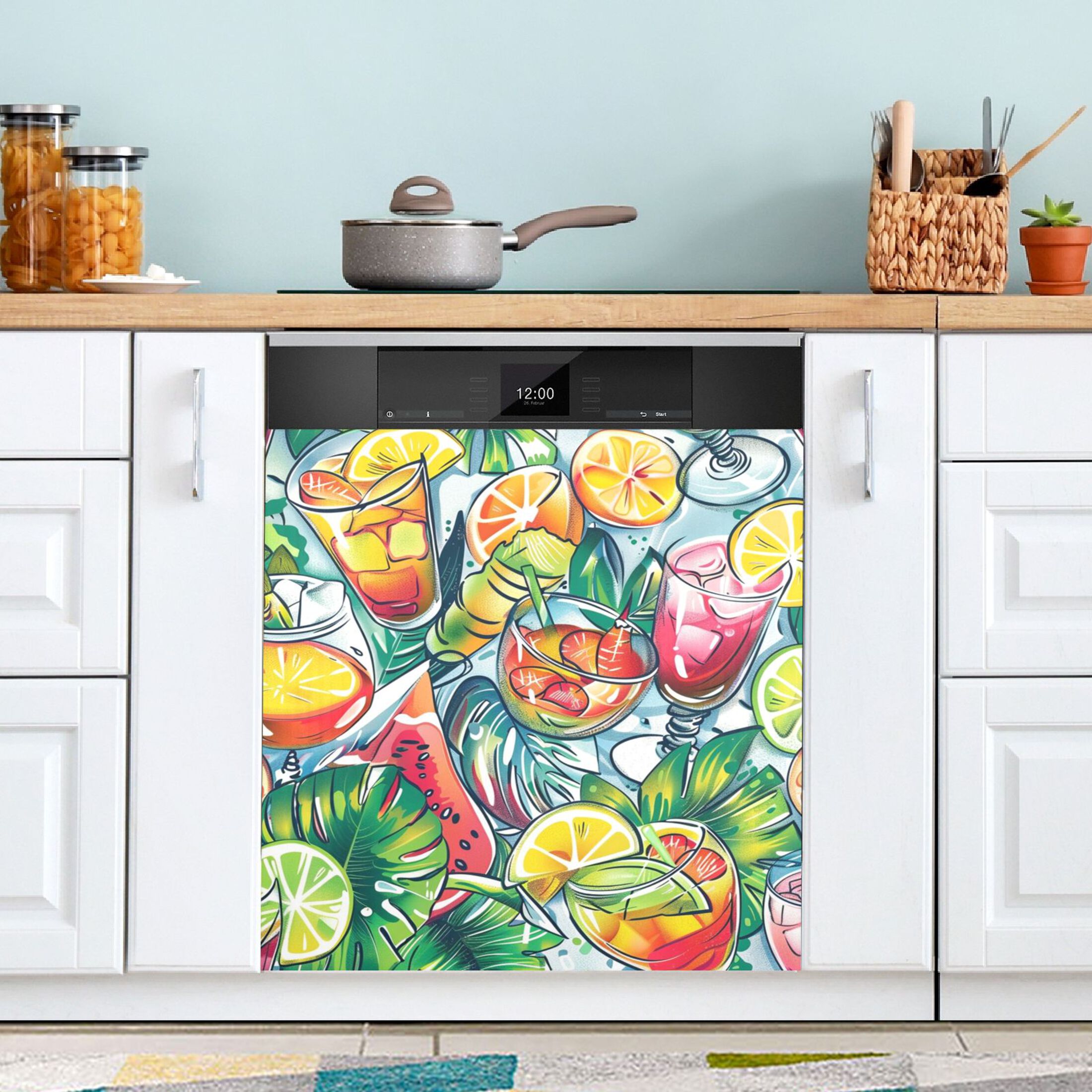 Iced Cocktail with Lemon Palm Leaves Dishwasher Magnet Refrigerator ...