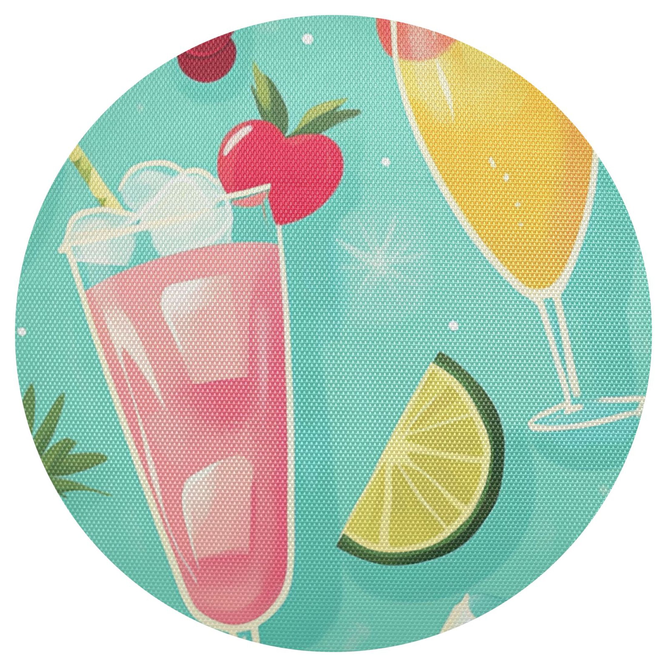 Iced Cocktails Cartoon Fruits Tropical PVC Round Grid Placemat Table ...