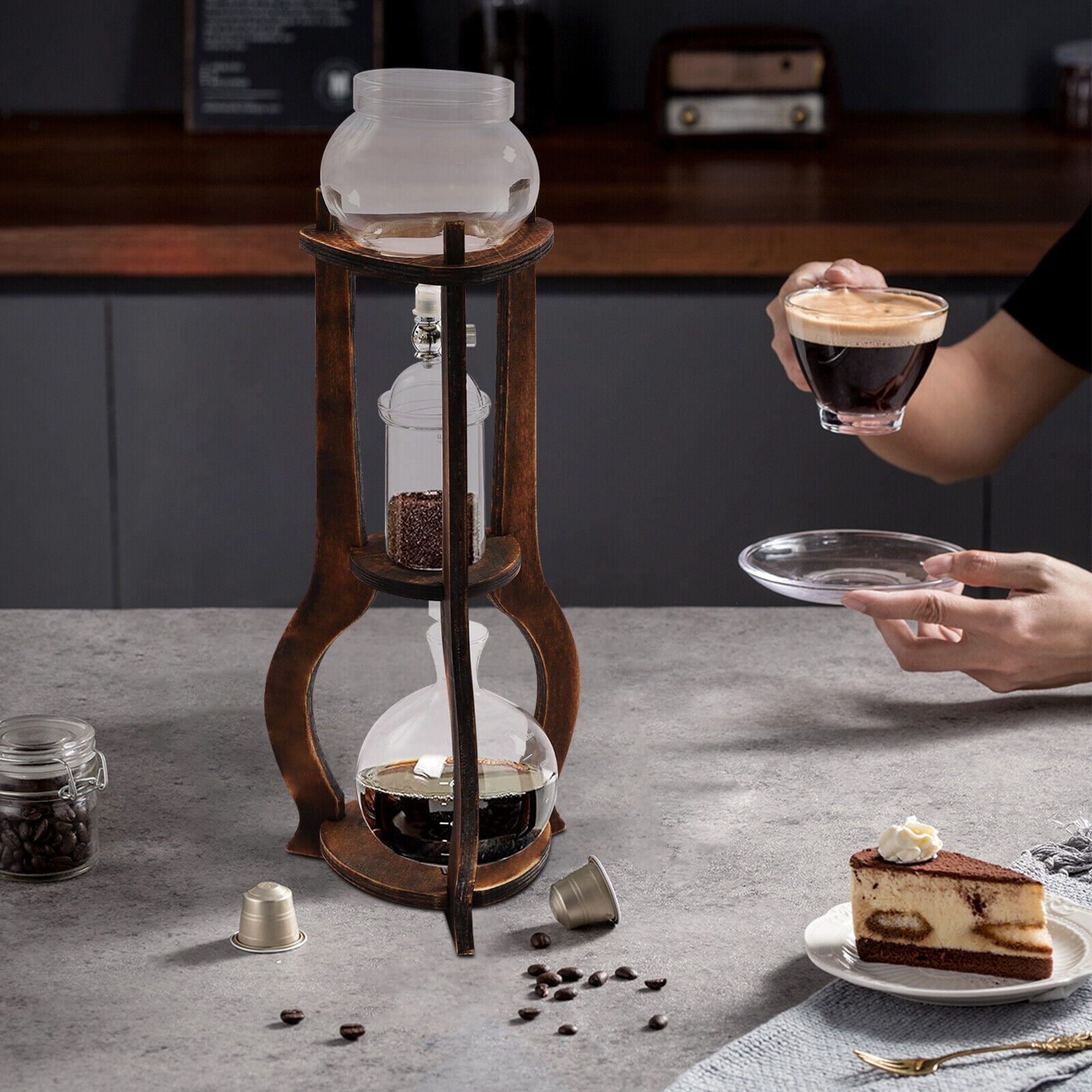 Iced Coffee Cold Brew Drip Tower Coffee Maker Ice Coffee Machine (Brown ...
