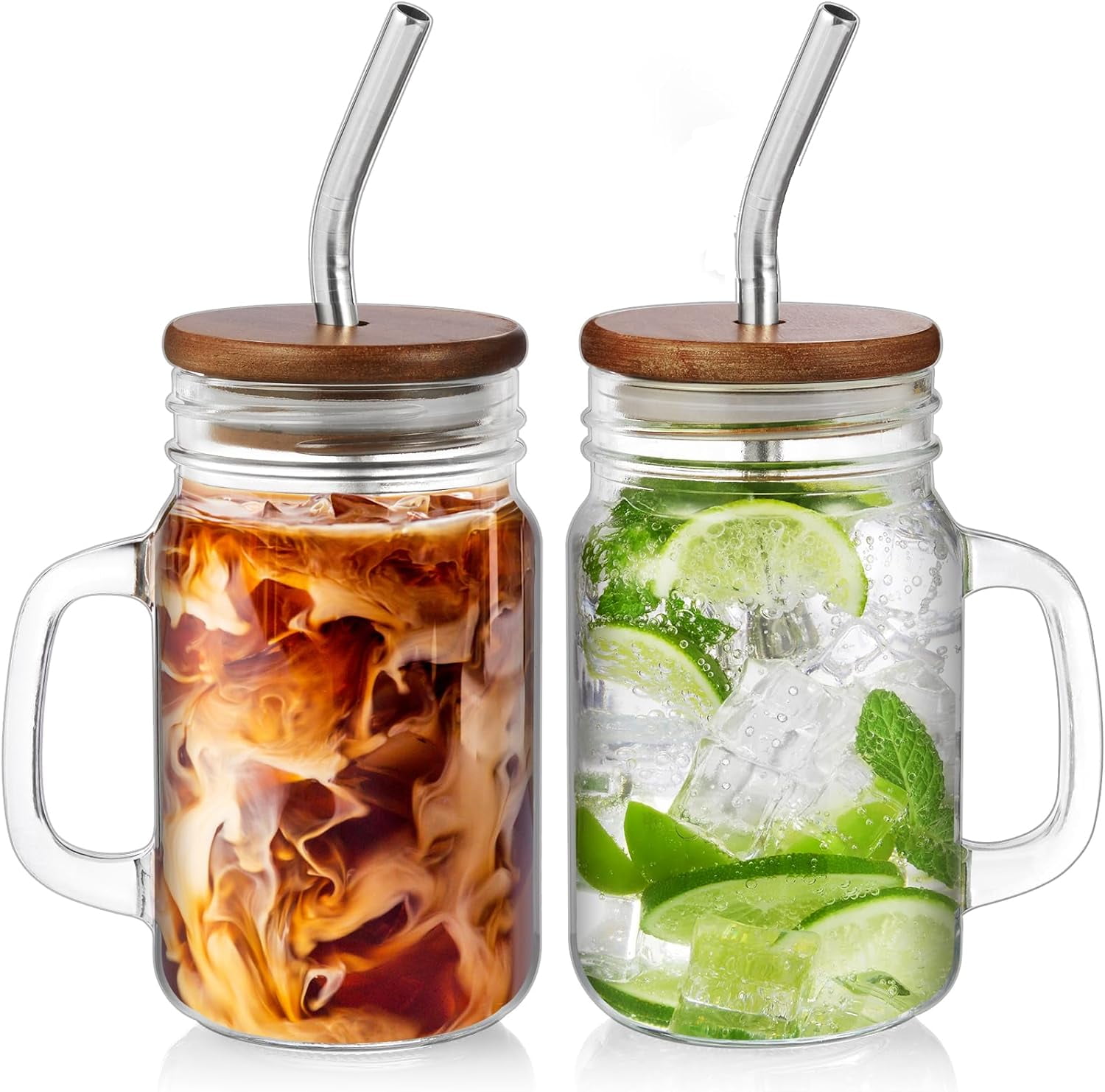 Iced Coffee Cup, 16 oz Mason Jar Cups with Handle, Small Glass Coffee ...
