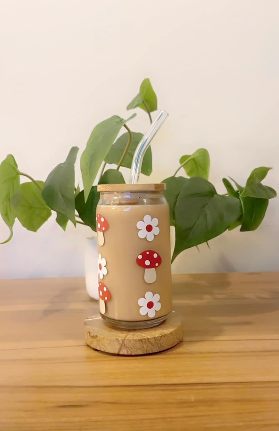 Iced Coffee Glass Cup with Bamboo Lid and Straw | 16oz Beer Can Glass ...