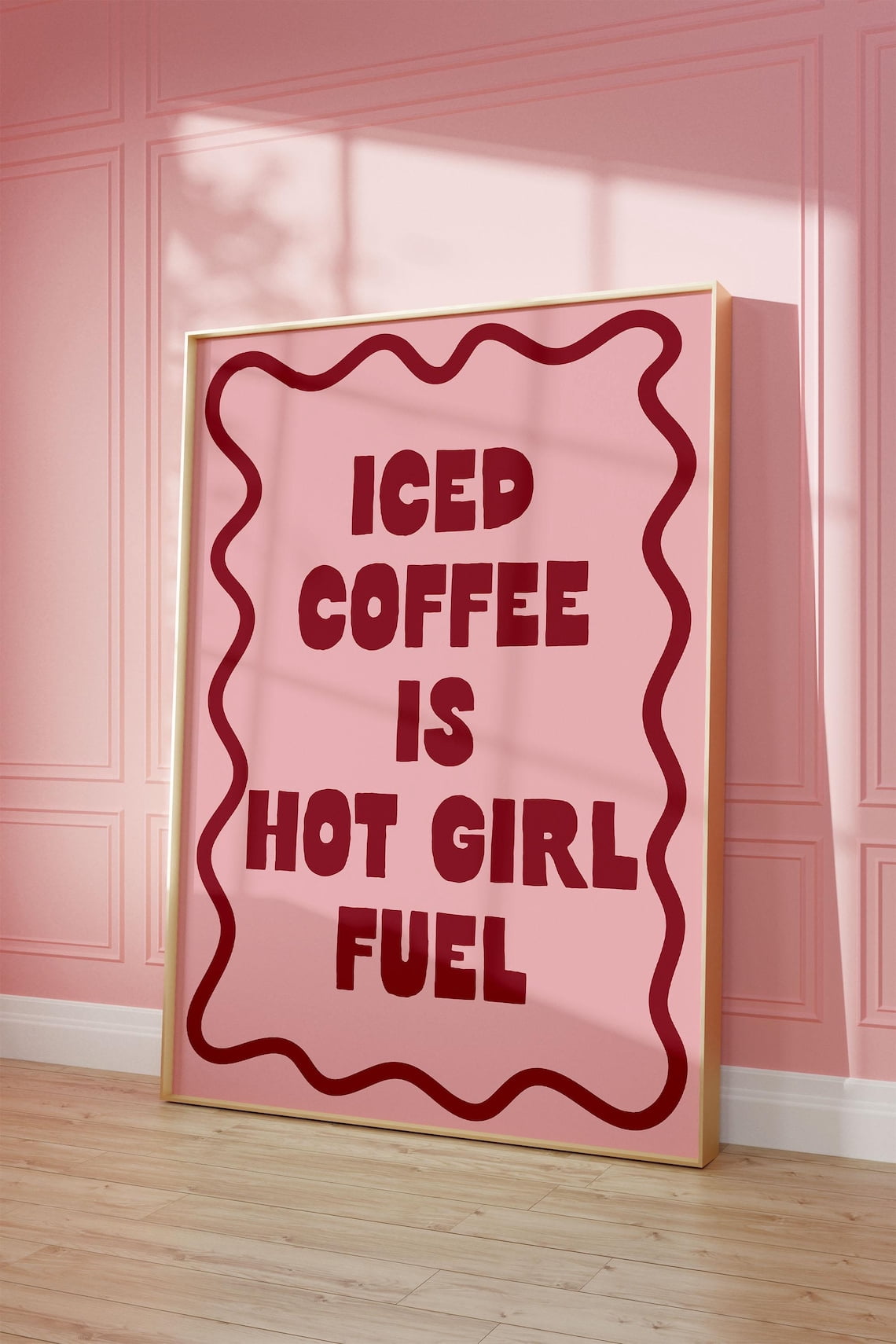 Iced Coffee Is Hot Girl Fuel Art Print, Pink And Red Wall Art, Coquette ...
