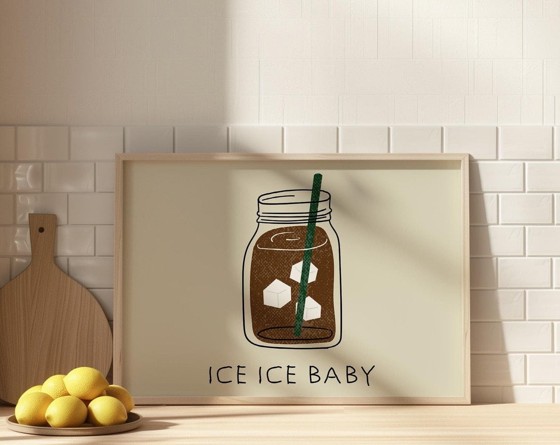 Iced Coffee Print Trendy Horizontal Kitchen Retro Poster Coffee Art ...