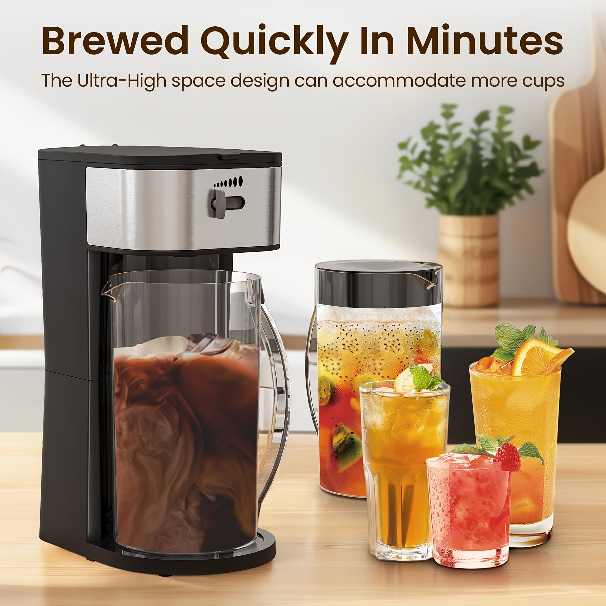 Iced Coffee Tea Maker with Reusable Filter Basket, 3 QT Pitcher, Iced ...