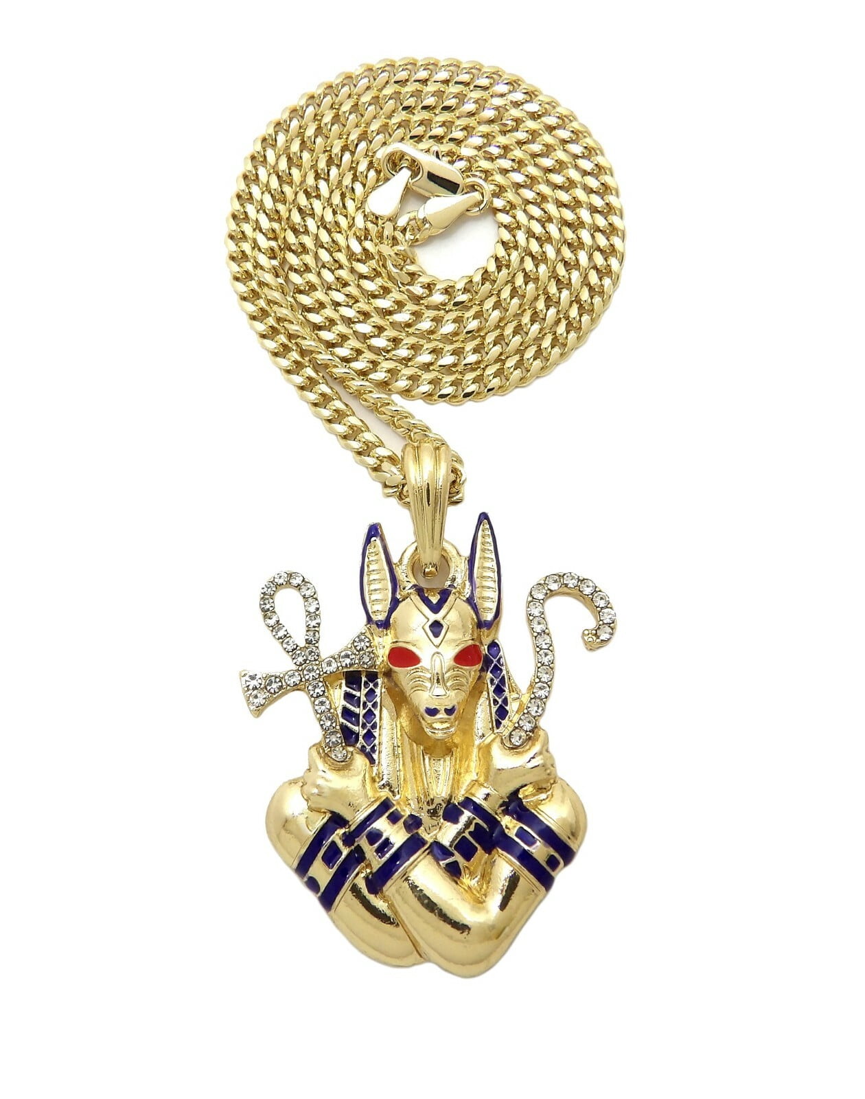 Iced Gold Plated Egyptian Anubis Pendant & 4mm 24" Cuban Brass Chain ...