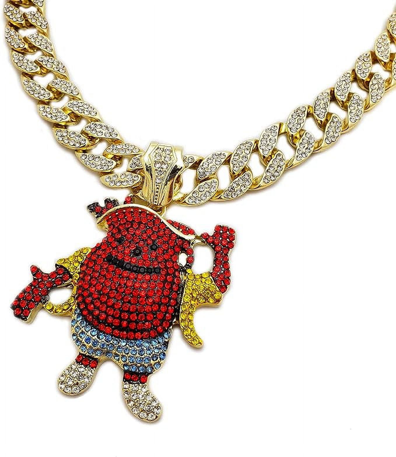 Iced Gold Plated Large Kool Aid Cubic Zirconia Pendant & 15mm 20" Cuban ...