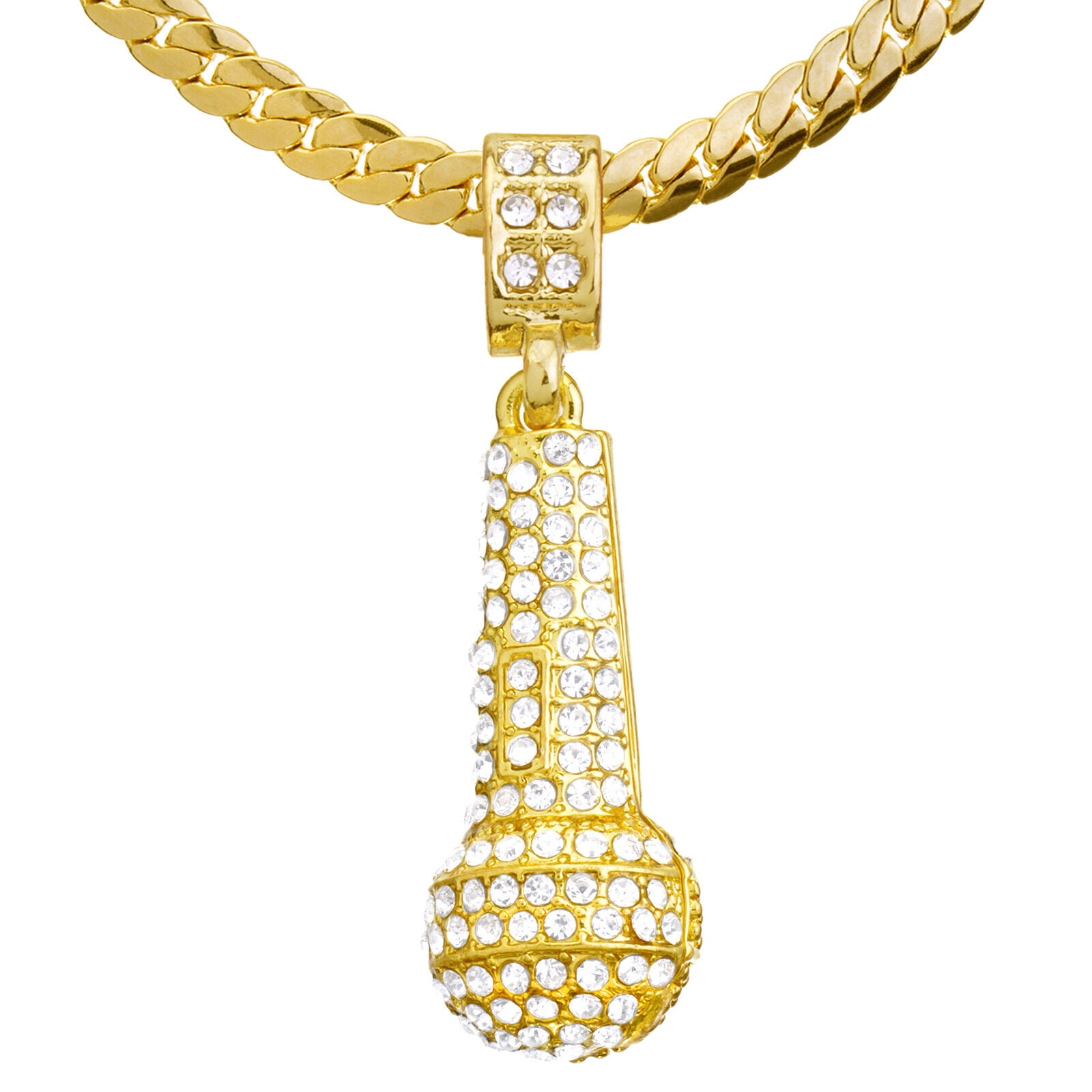 Iced Hip Hop 14 K Gold Plated Microphone Pendant 20" Miami Cuban Chain ...