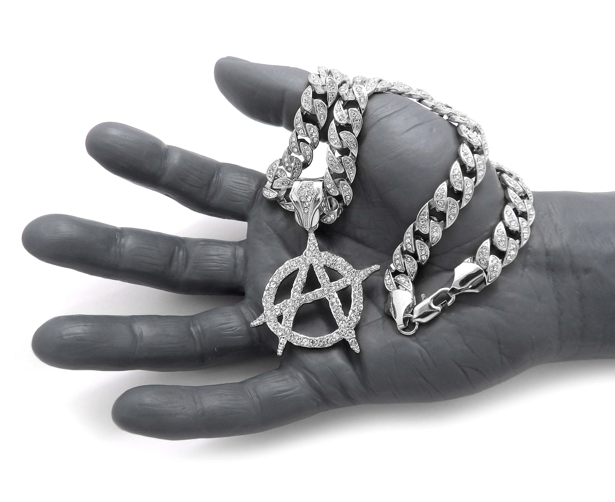 Iced Hip Hop Anarchy Pendant 10mm/18",20" Ice Bling Miami Cuban Chain ...