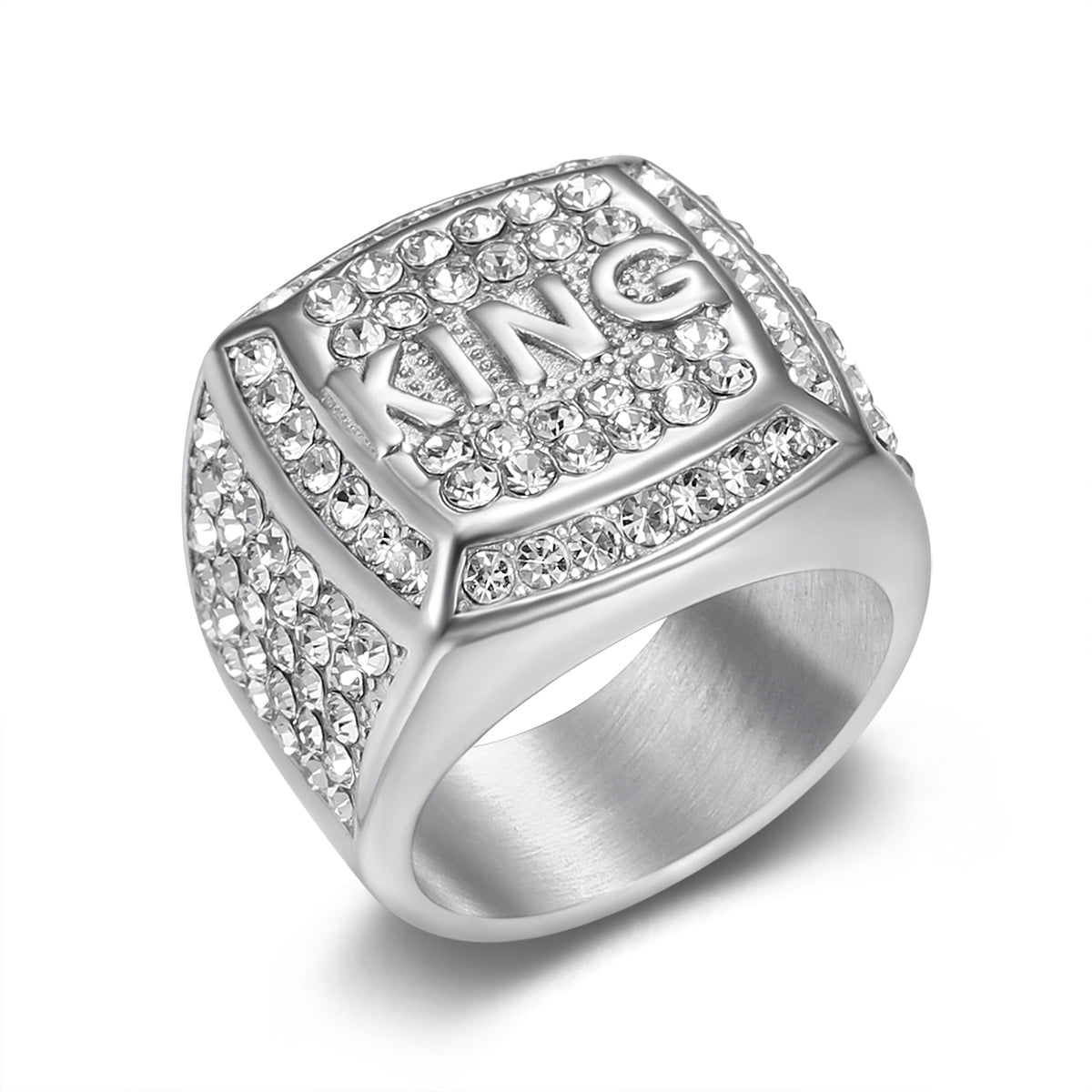 Iced out KING Ring for men Smooth Square ring Hip Hop ring 316 ...