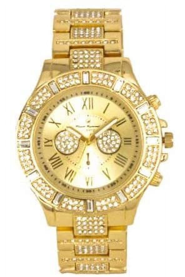 Iced Mens Single Watch- Big Rhinestones on Trim and Elegant Baguette ...