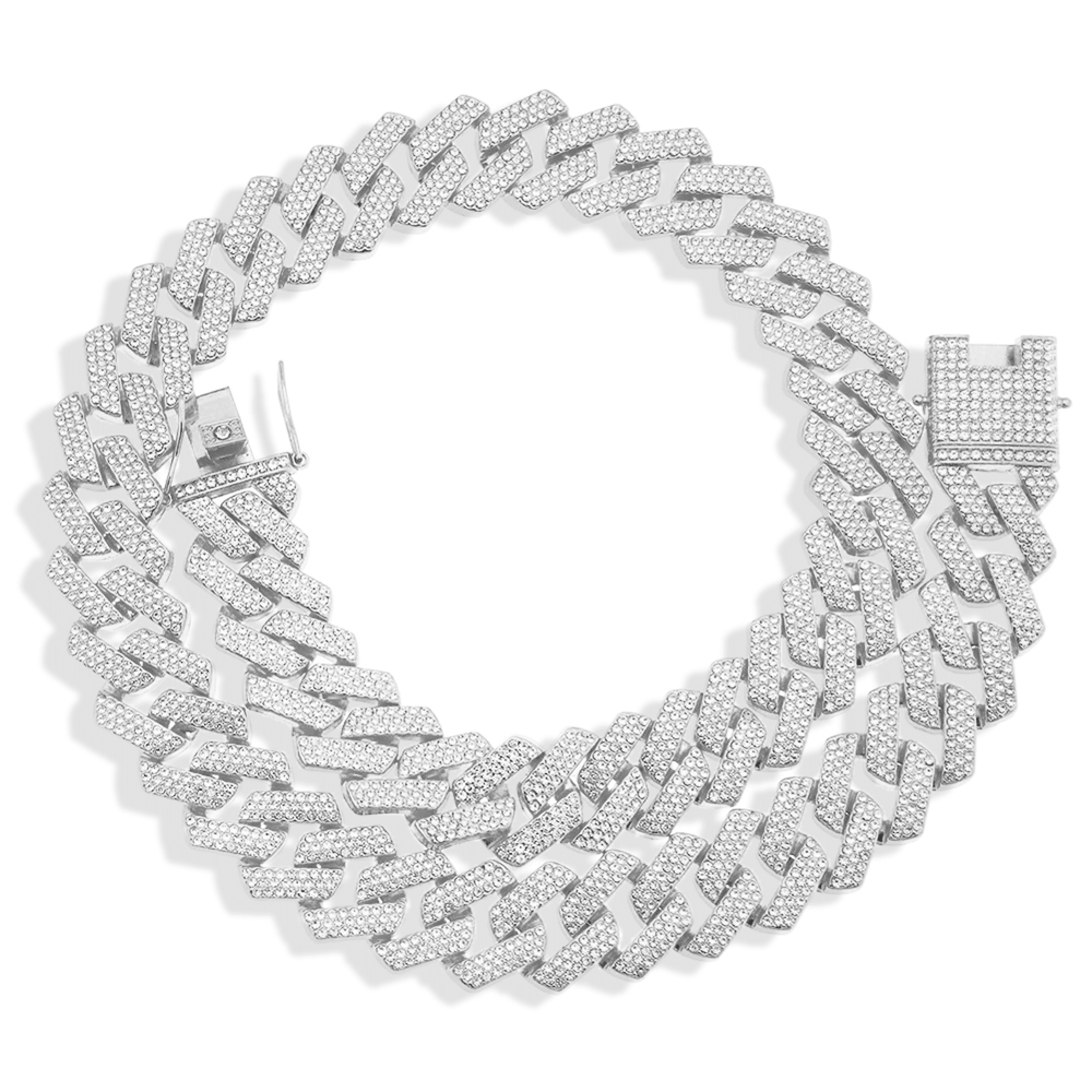 Iced Out 3-Row Necklace (20mm, Silver) - Walmart.com
