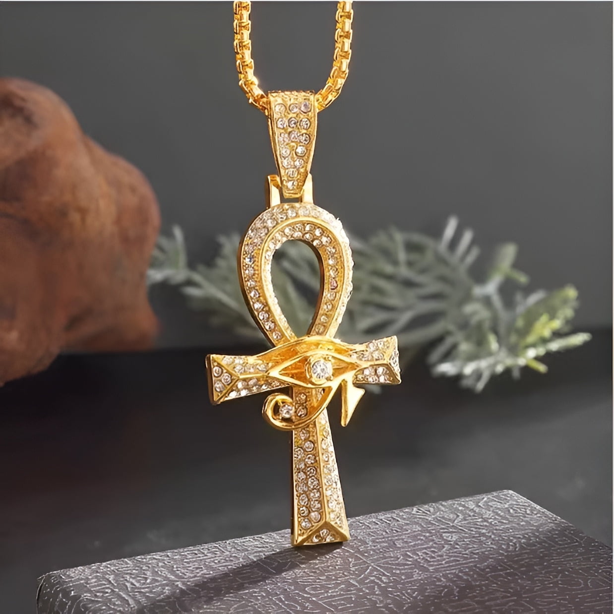 Iced Out Ancient Egyptian God Eye of Horus Ankh Cross Pendant Necklace ...