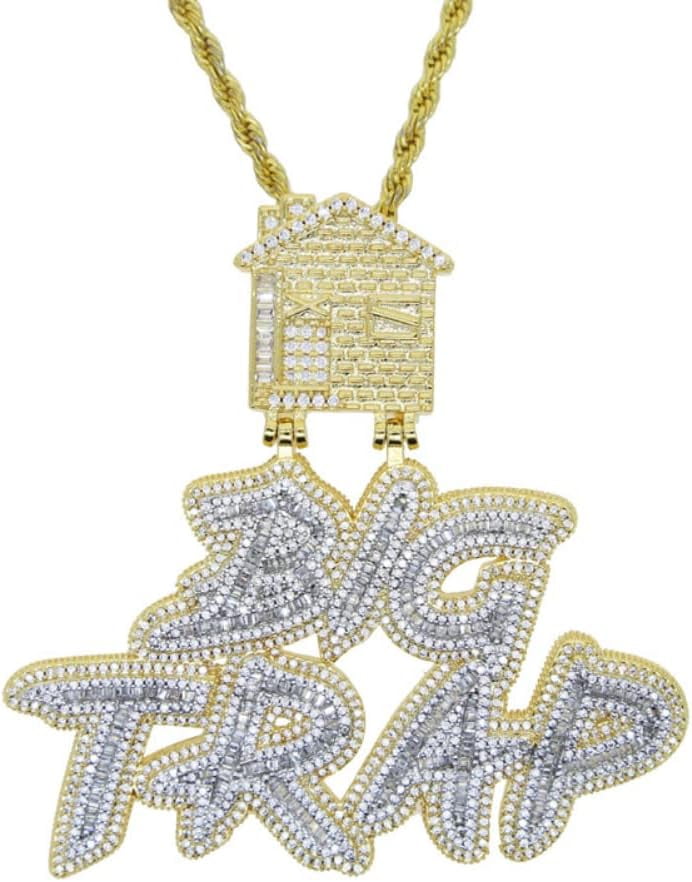 Iced Out Big Trap House Zirconia Pendant Necklace with 24 inch Chain ...