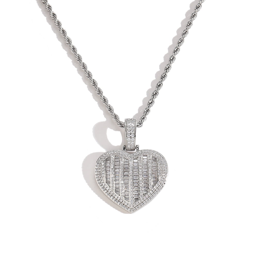Iced Out Bling 5A CZ Heart 14K Yellow Gold Pendant Women Necklace ...