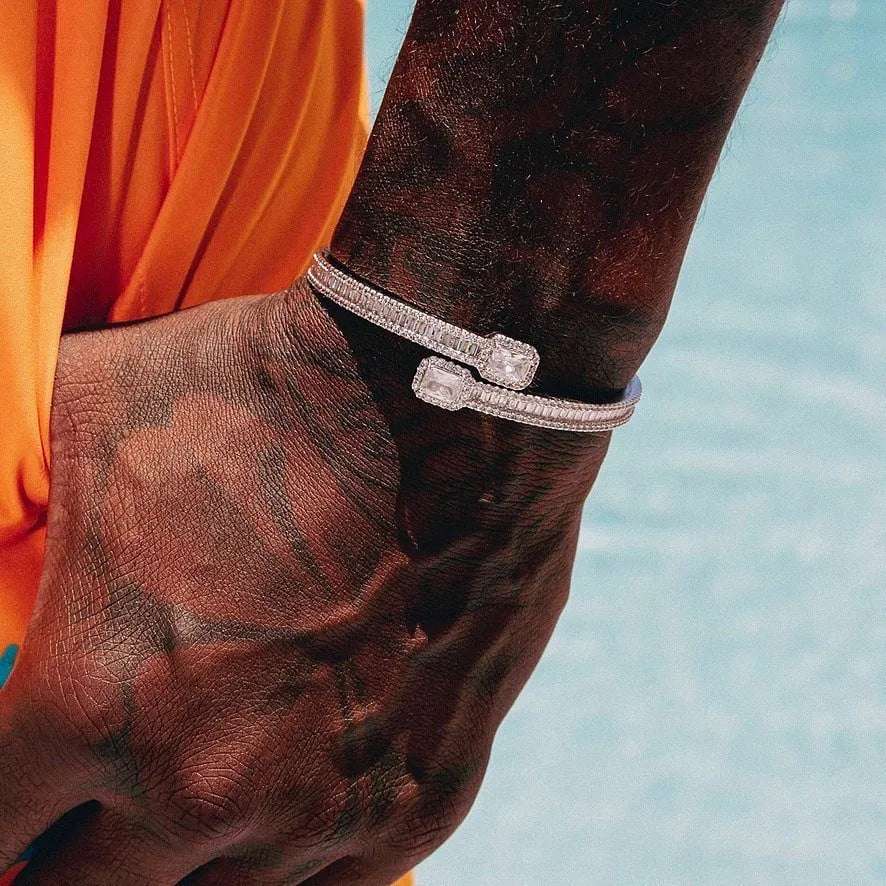 Iced Out Bling 5A Rectangle Heart Shaped CZ Full Band Cubic Zirconia Hip Hop New Men Boy 14K ...