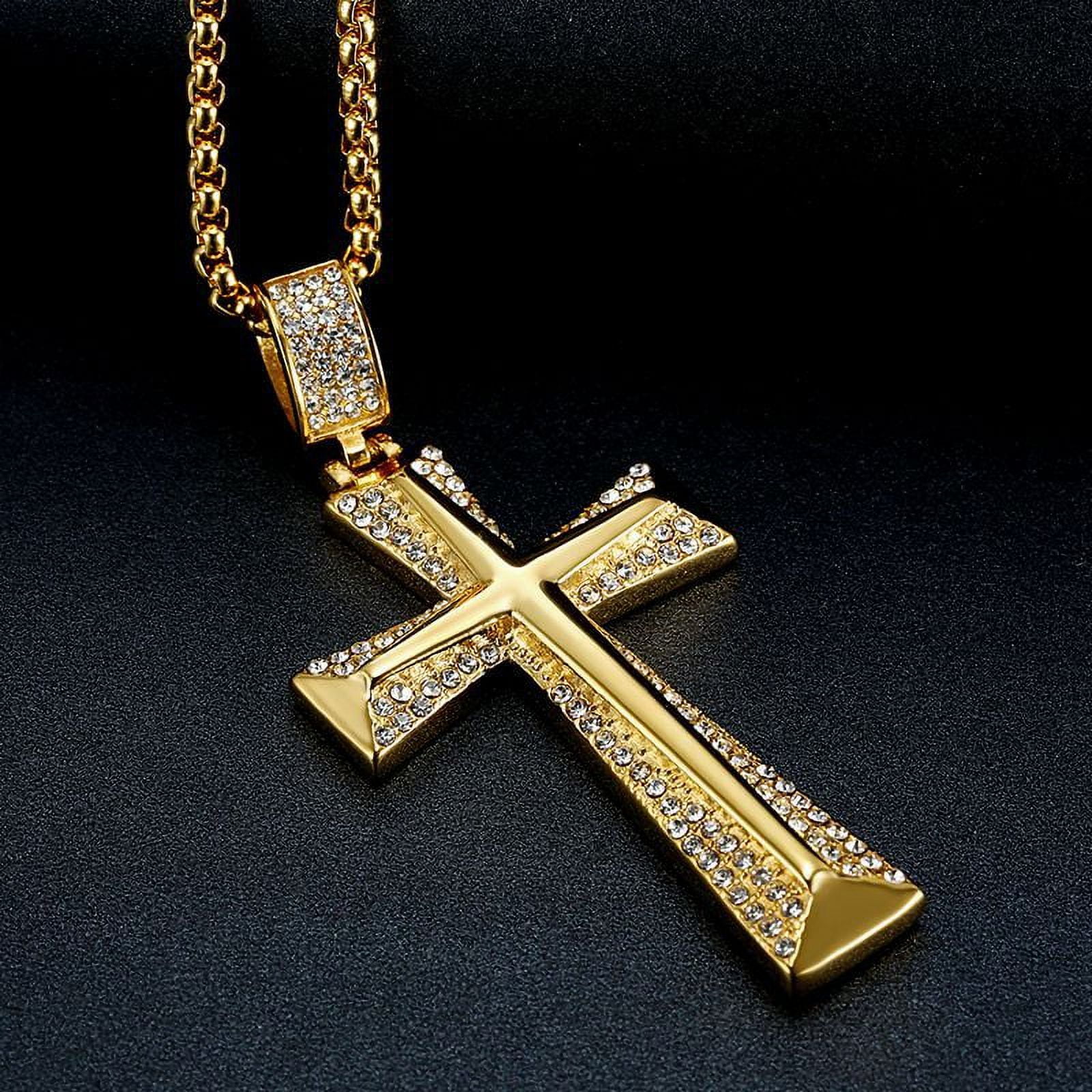 Iced Out Bling Cross Necklace For Men 14K Yellow Gold CZ Cubic Zirconia ...