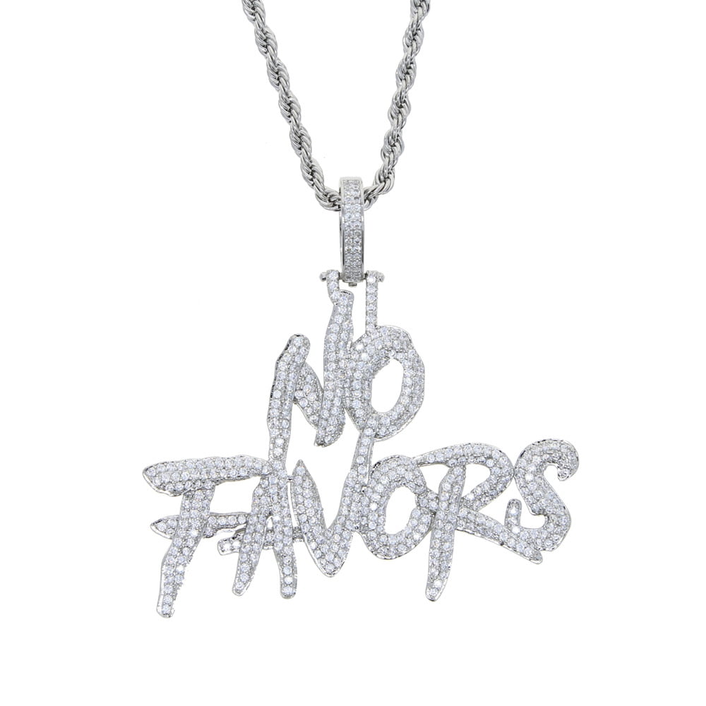 Iced Out Bling Cursive Letters No Favors 14K Yellow Gold Pendant ...