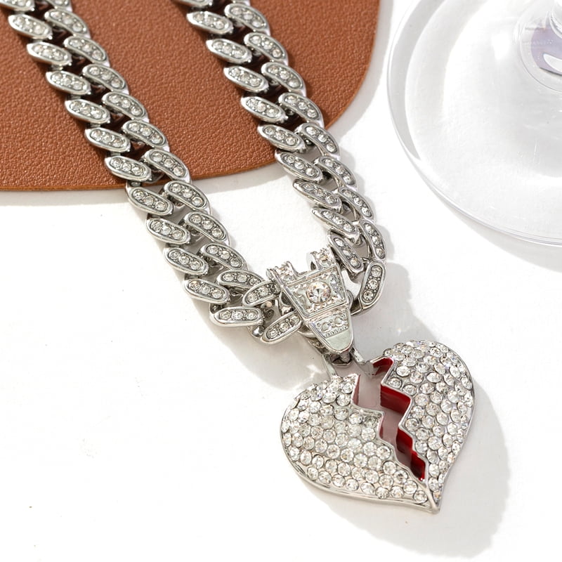 Iced Out Broken Heart Necklace For Men Women Heart Pendant Necklaces ...