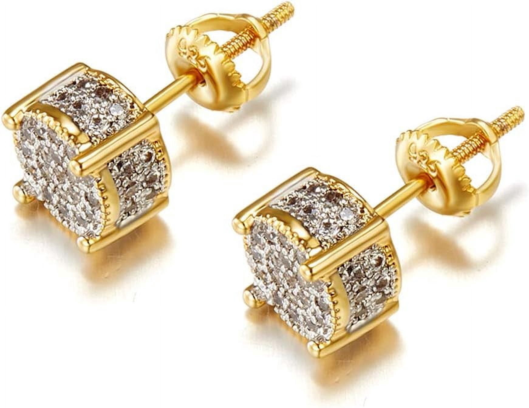 Iced Out Cubic Zirconia Screw Back 18k Gold Plated Round Stud Earrings ...