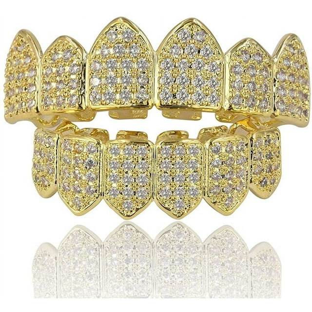 Iced Out Diamond Grillz, Gold Teeth Set for Men and Women, Top and ...