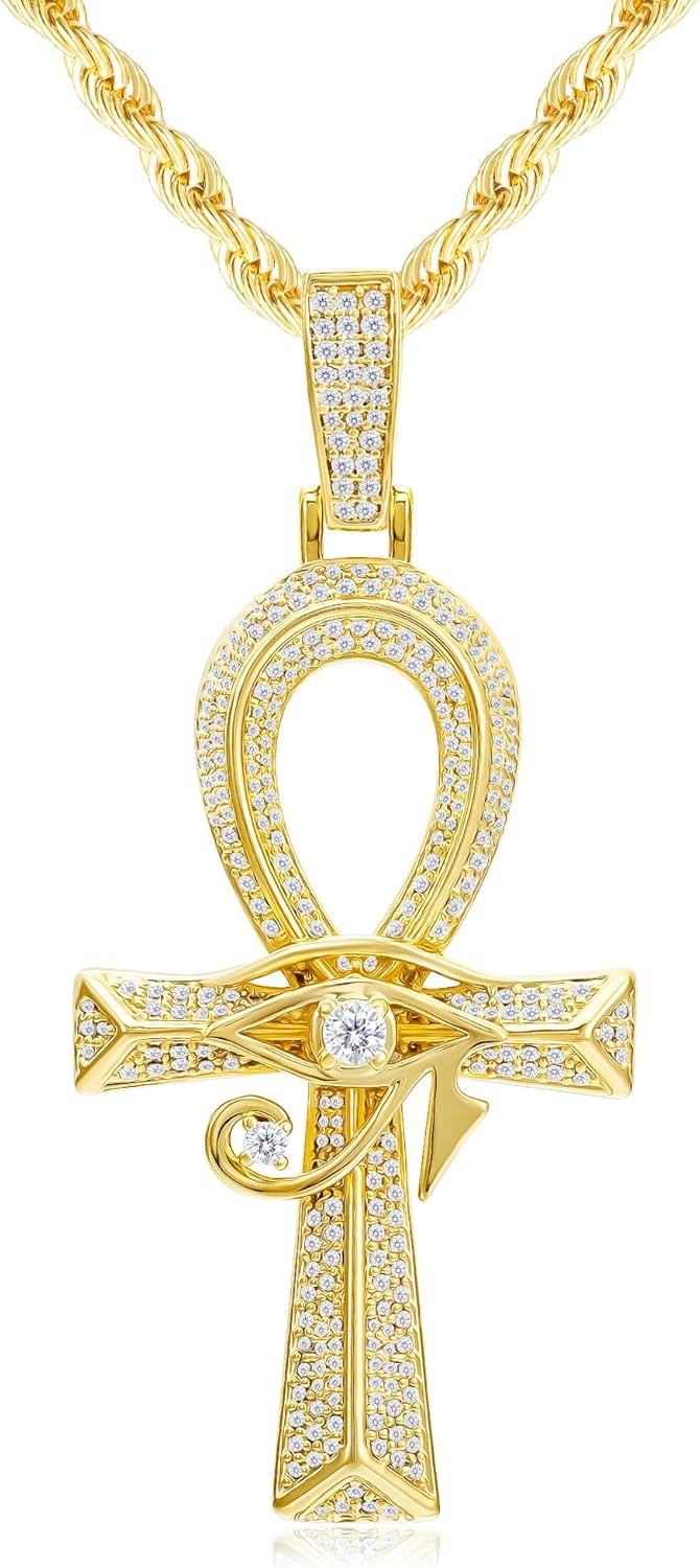 Iced Out Eye of Horus Ankh Cross Pendant Ancient Egyptian Necklace ...