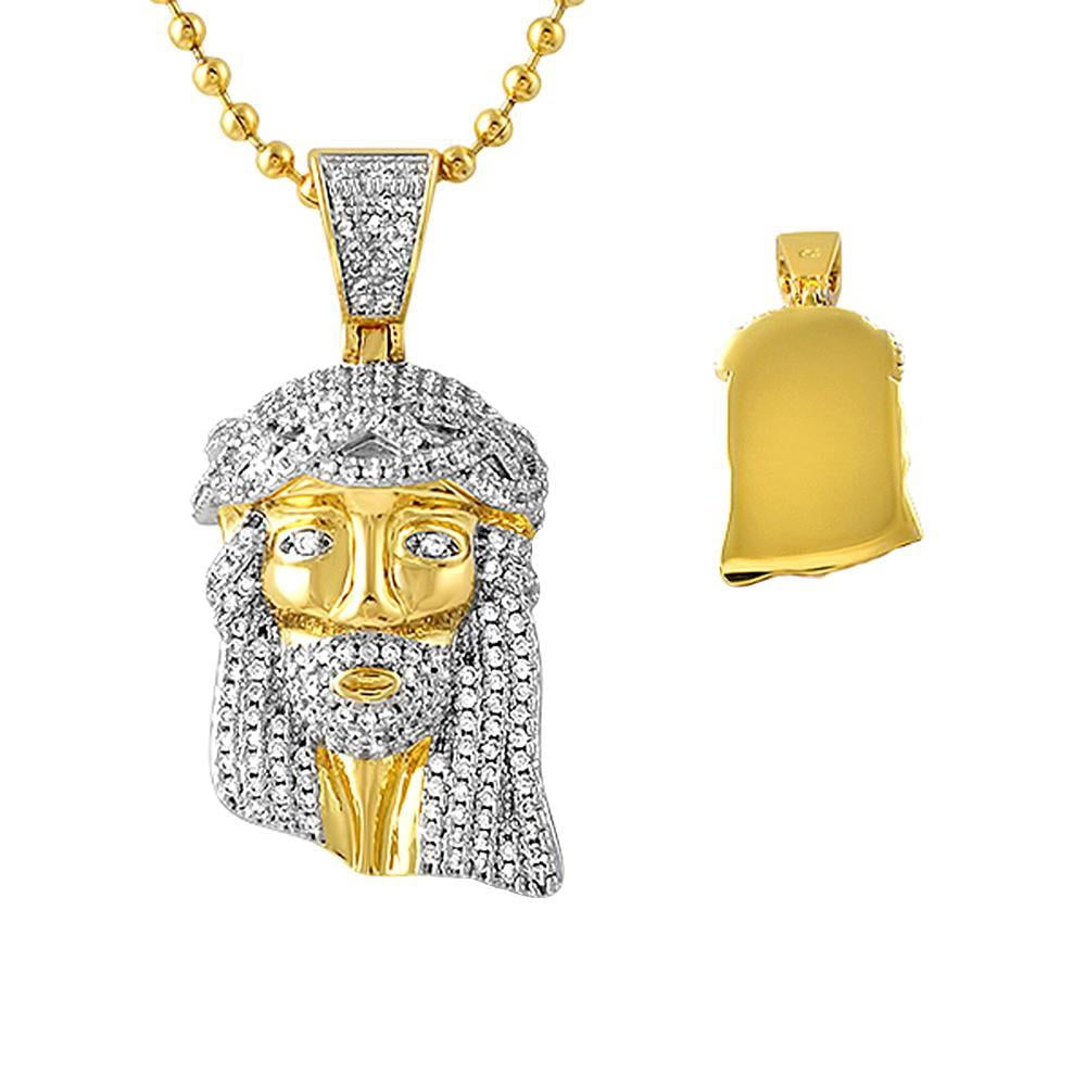 Iced Out Gold Micro Jesus Pendant Solid Back - Walmart.com