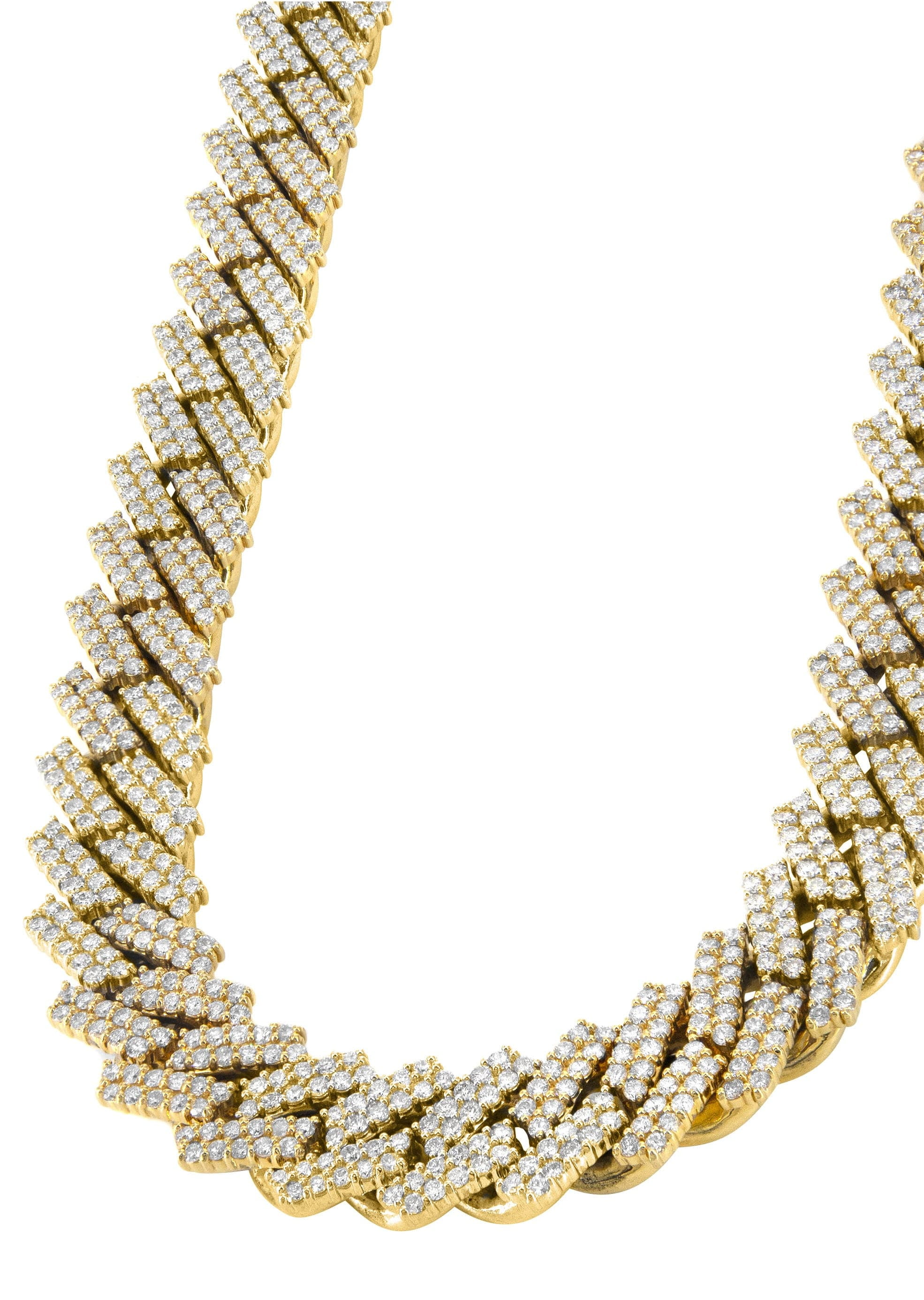 Iced Out Lab Grown VVS Diamond Prong Cuban Link Yellow Gold Chain 10K ...