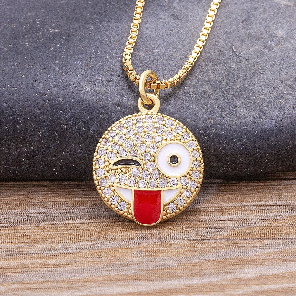 Iced Out Laugh Cry Smiley face emoji Necklace Pendant Bling Cubic ...