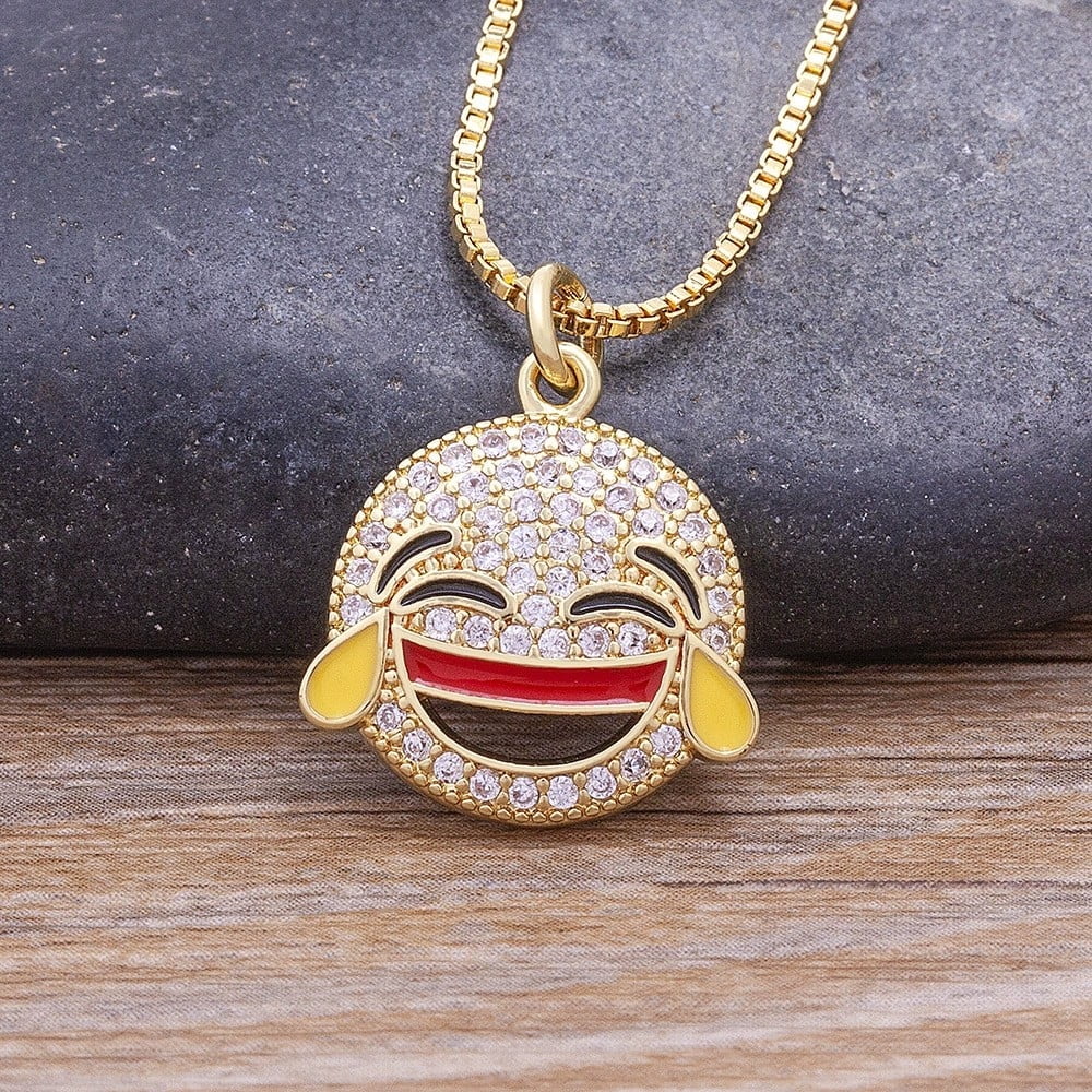 Iced Out Laugh Cry Smiley face emoji Necklace Pendant Bling Cubic ...