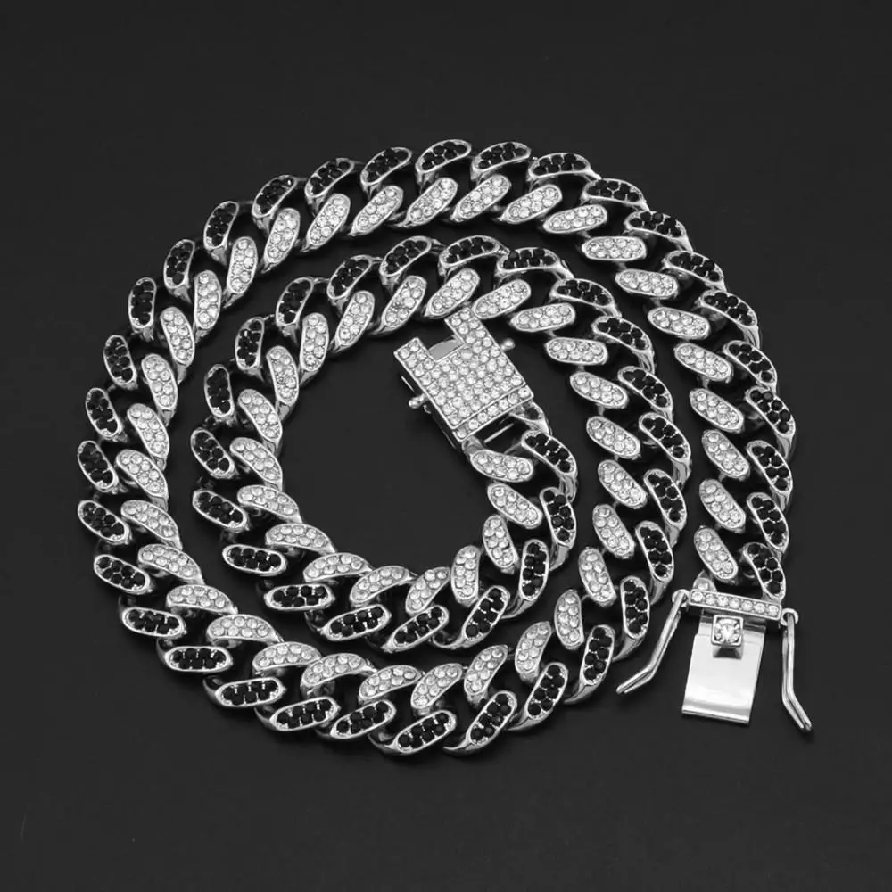 Iced Out Micro Paved Pink Blue Crystal Rhinestones Cuban Link Chain ...