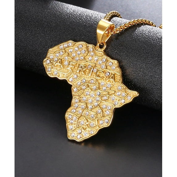Iced Out Rapper CZ Stone Bling Africa Map Pendants 14K Yellow Gold ...